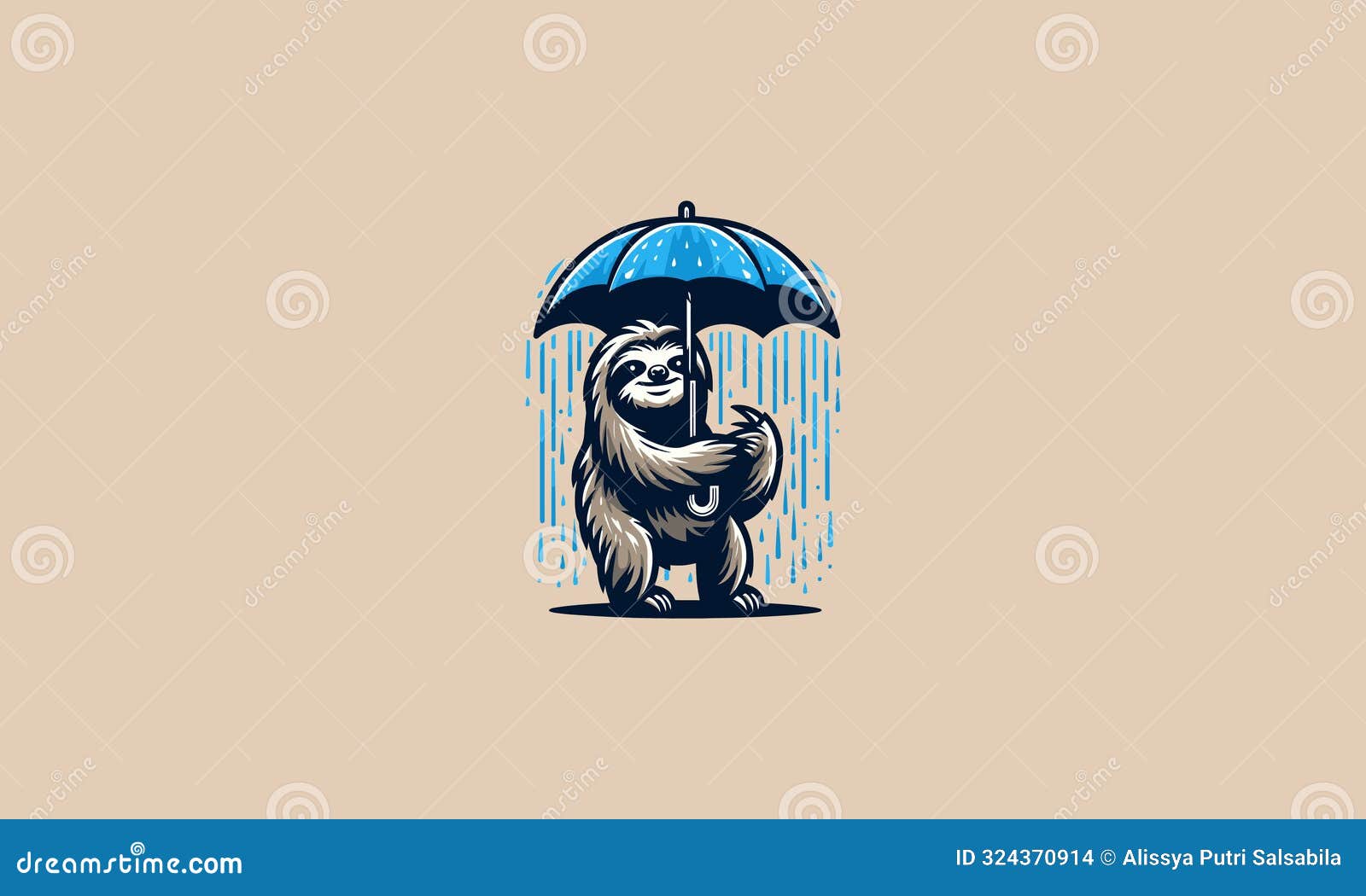 Sloth with Umbrella Rain Vector Logo Design Stock Illustration ...