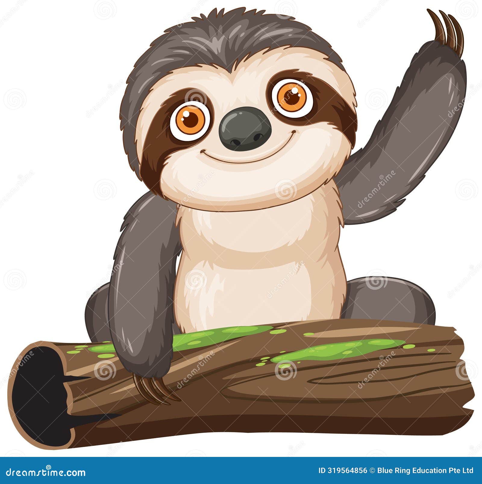 Sloth Waving while Sitting on Log Stock Vector - Illustration of cute ...