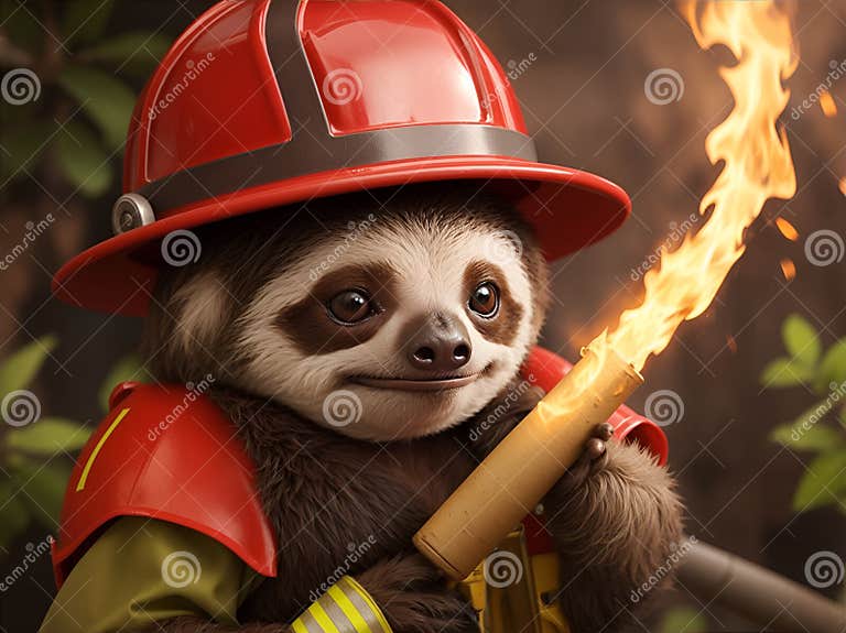 Sloth Working As a Firefighter . Stock Illustration - Illustration of ...