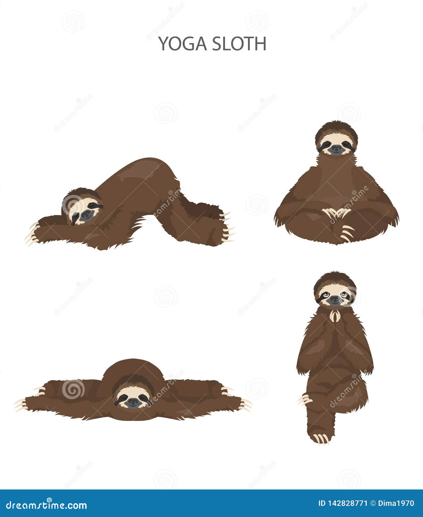 Sloth Yoga Collection. Funny Cartoon Animals in Different Postures Set ...