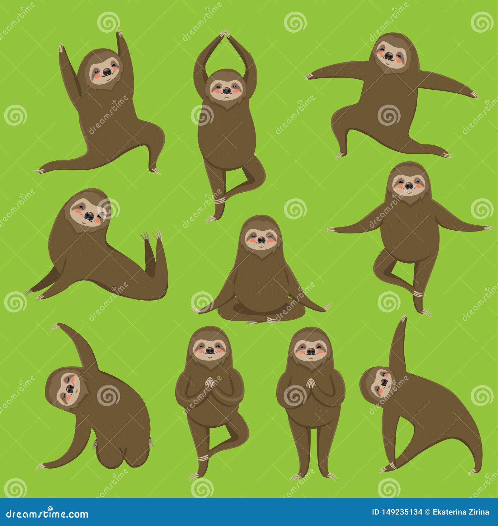Sloth Yoga. Different Poses. Vector Set. All Elements are Isolated ...