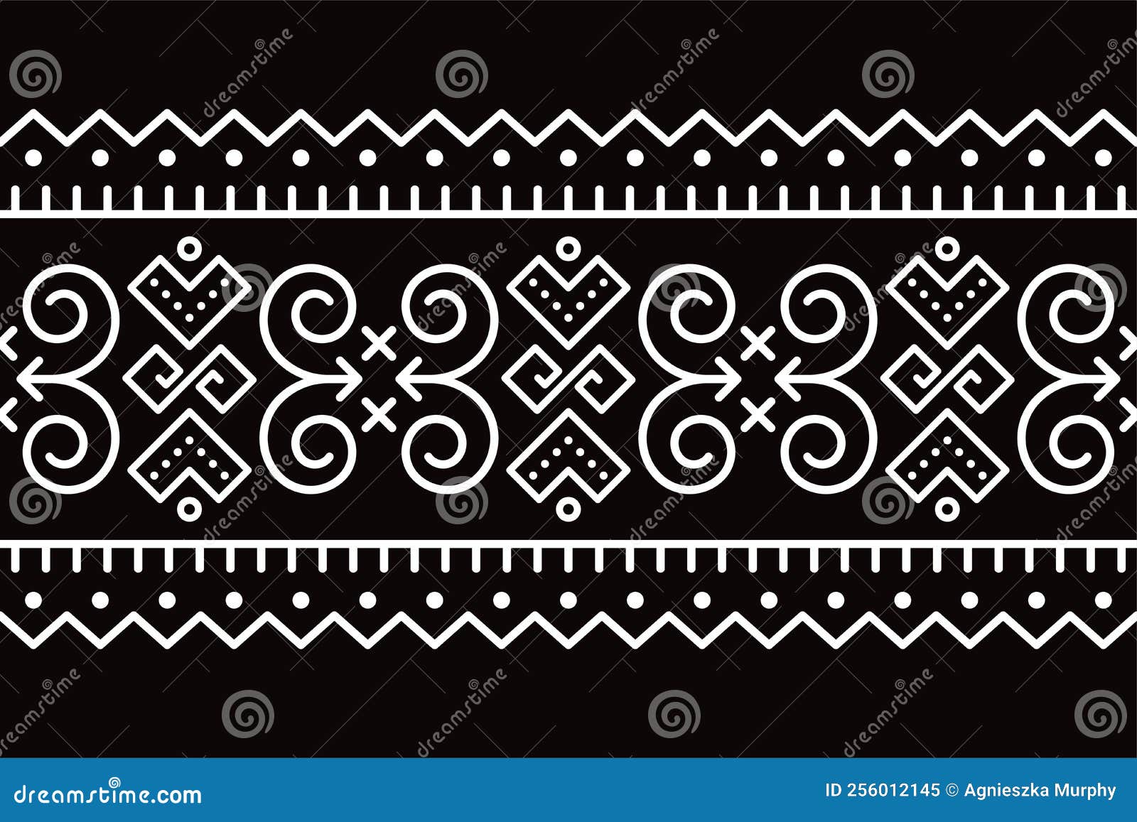 Slovak Tribal Folk Art Vector Seamless Long Horizontal Geometric ...