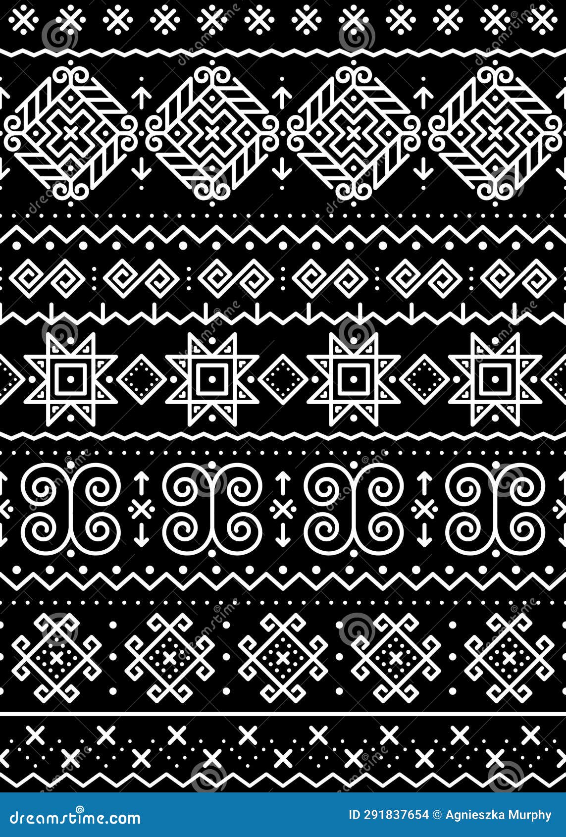 Slovak Tribal Folk Art Vector Seamless Geometric Two Patterns With ...