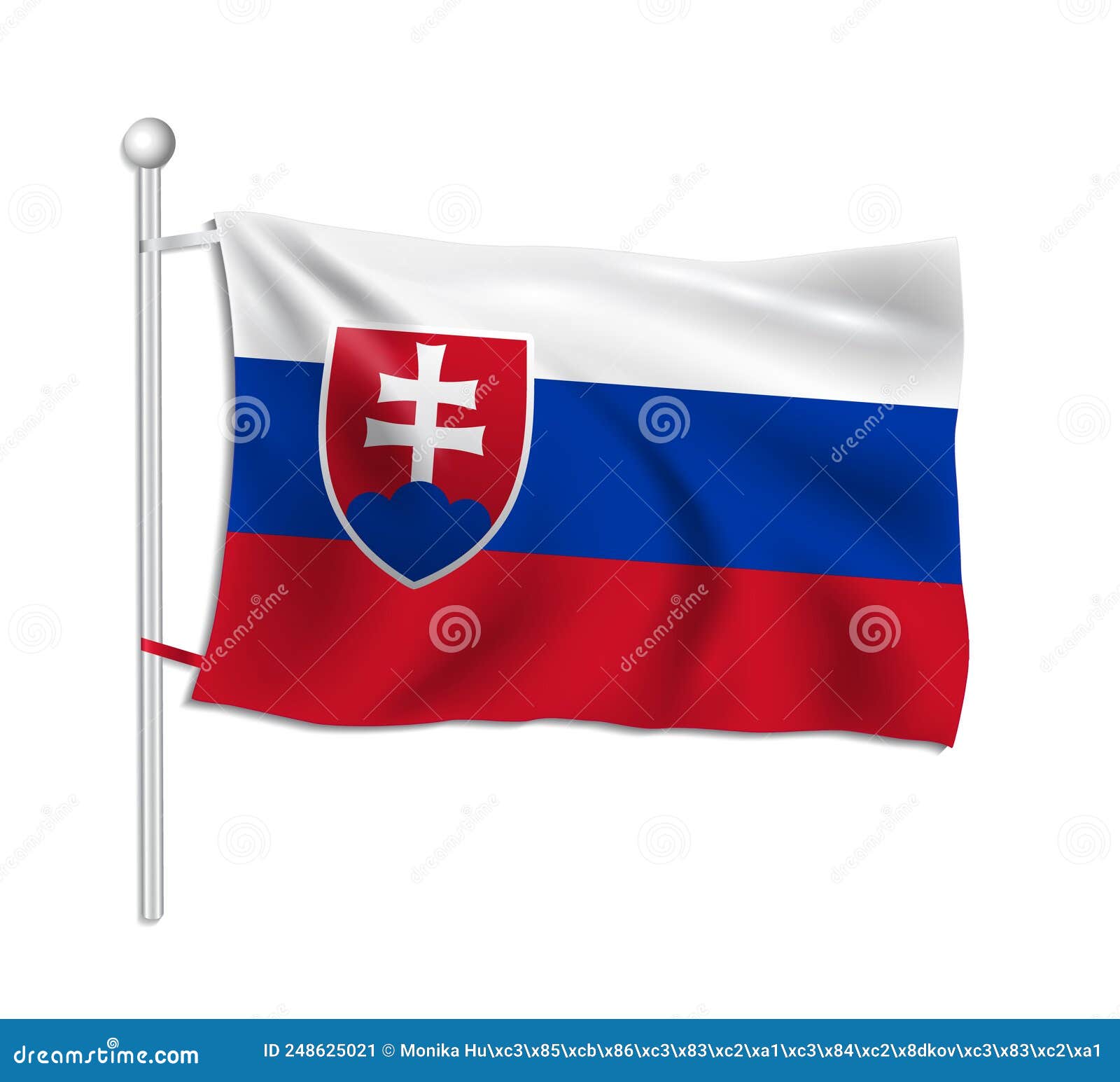 Slovakia Flag Waves on a Flagpole, White Background Stock Vector ...