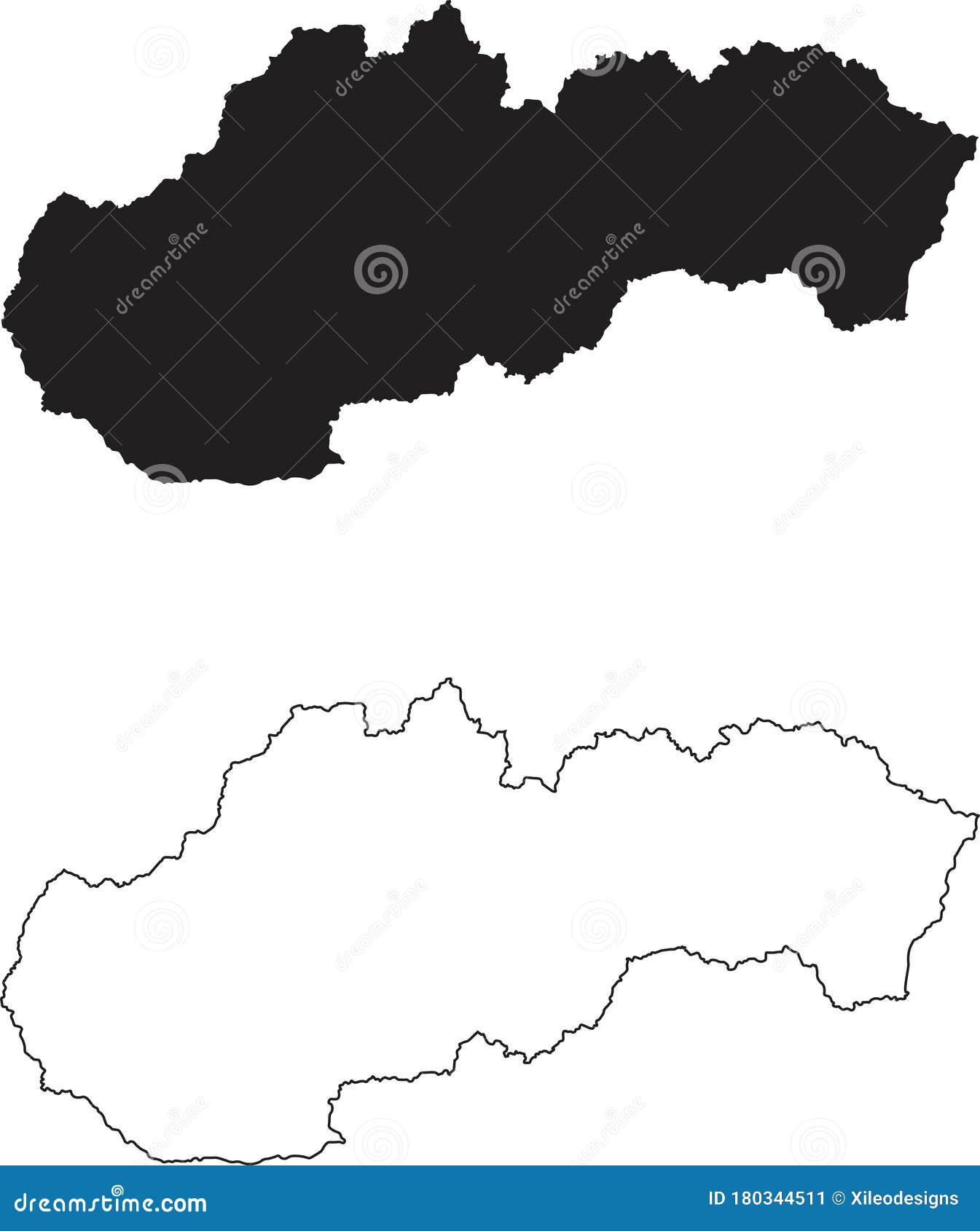Slovakia Country Map. A Set Of Two Slovakian Maps. Black Silhouette And ...