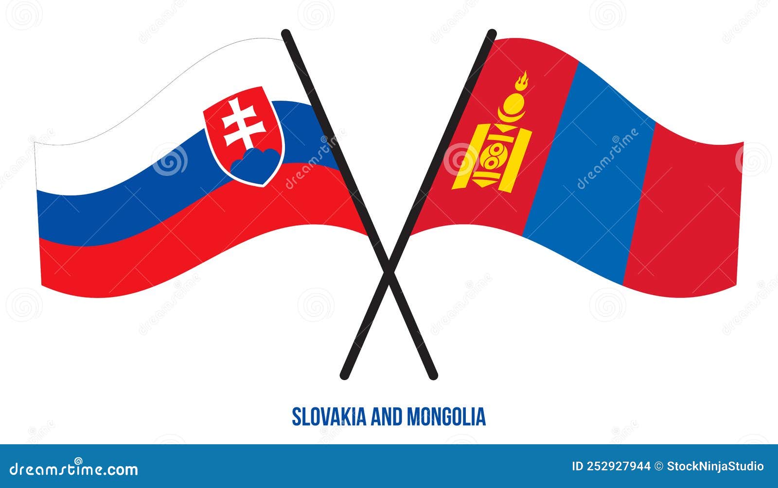 Slovakia And Mongolia Flags Crossed And Waving Flat Style Official