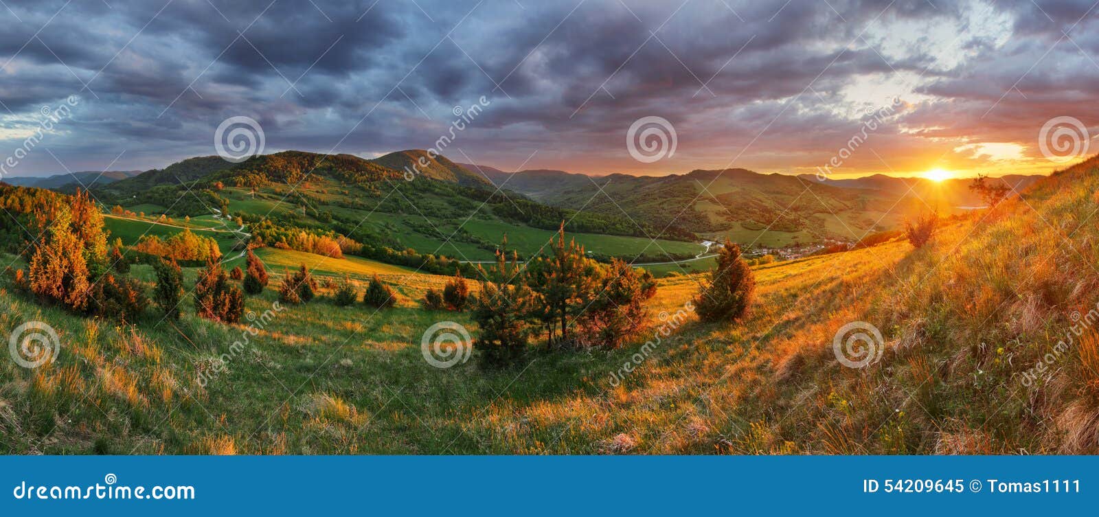 Slovakia Mountain Meadow Sunset, Panorama Stock Image - Image of range ...