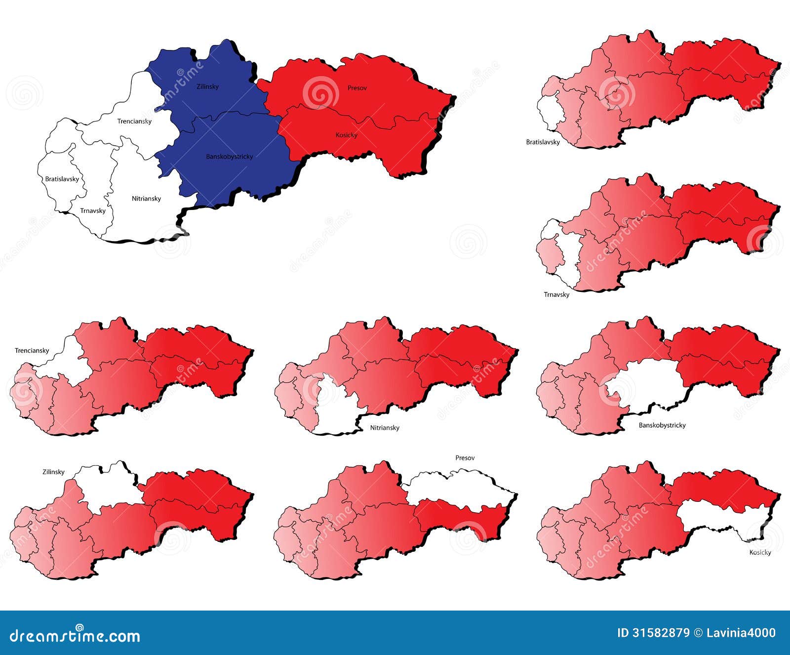 Slovakia provinces maps stock vector. Illustration of boundaries - 31582879