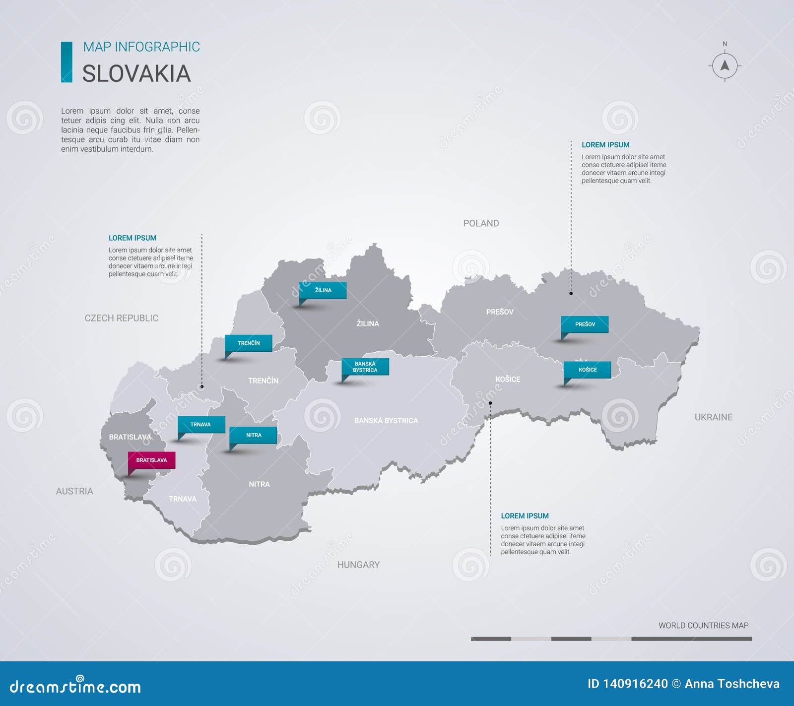 Slovakia Vector Map with Infographic Elements, Pointer Marks Stock ...