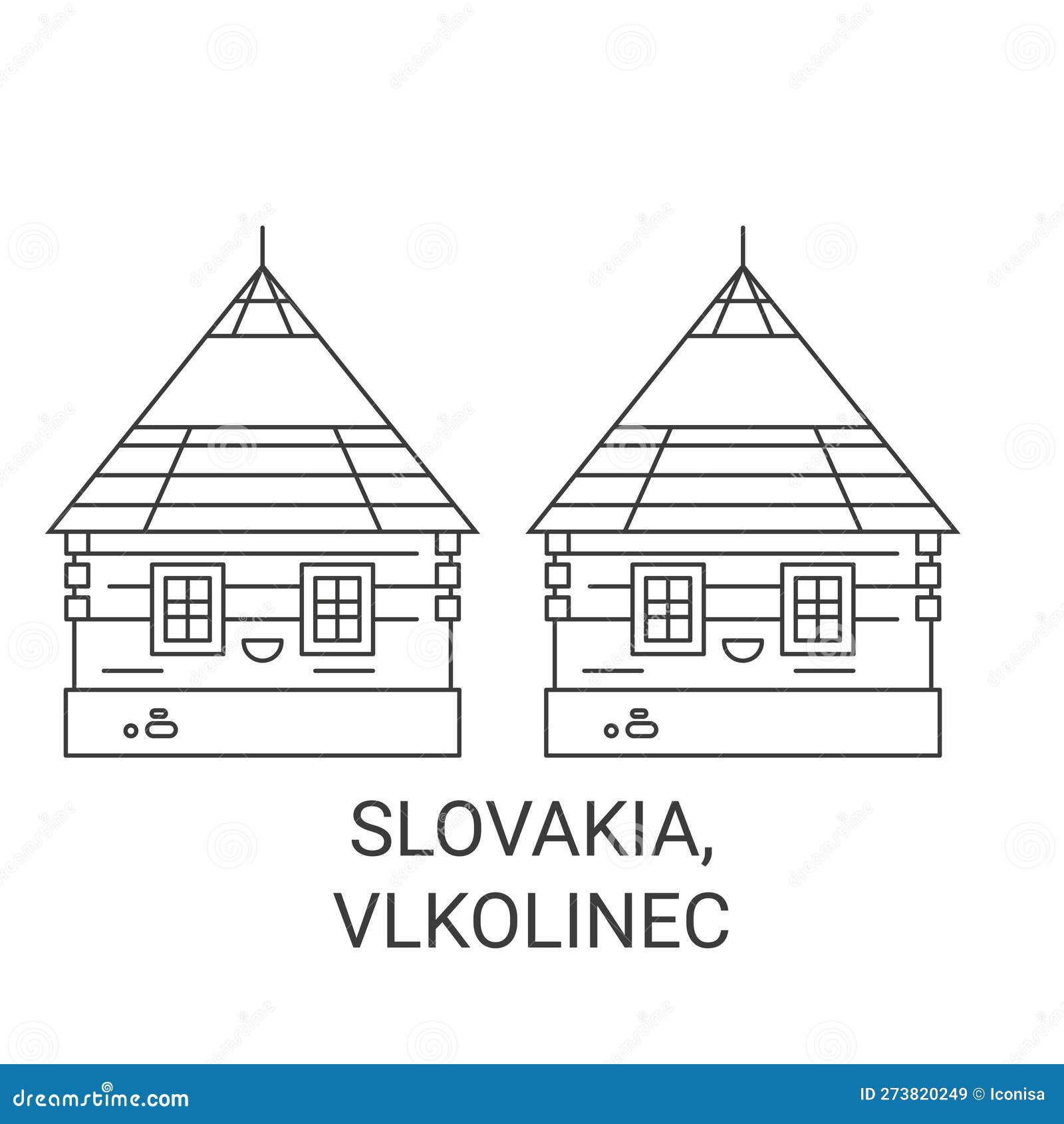 Slovakia, Vlkolinec Flat Landmarks Vector Illustration. Slovakia ...