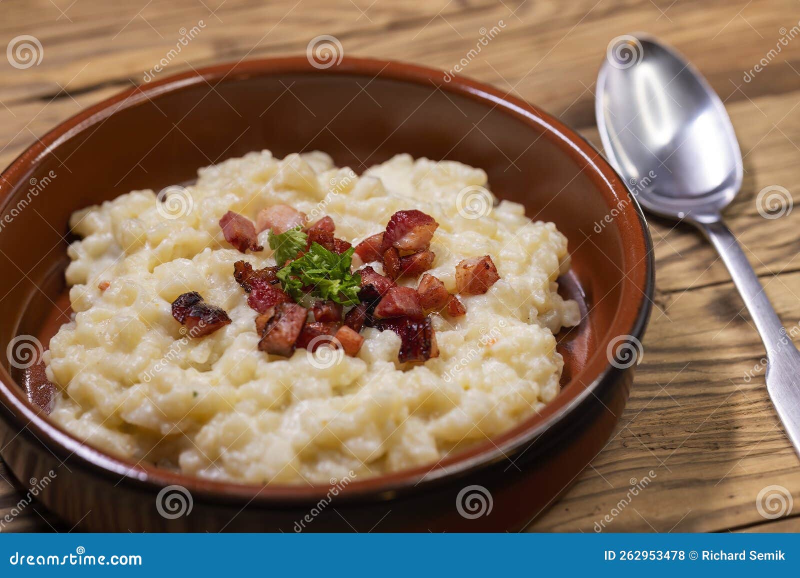 Slovakian Halusky Served with Sheep Cheese and Roasted Bacon Stock ...