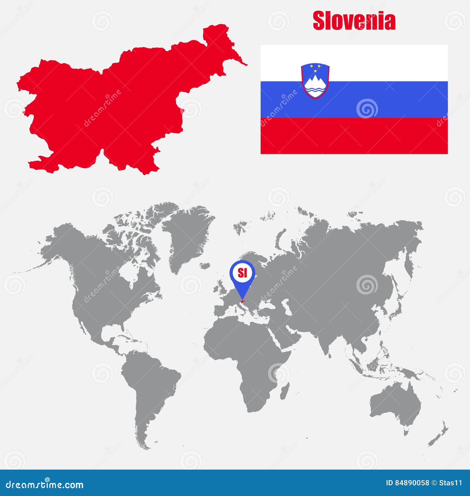 Slovenia Map on a World Map with Flag and Map Pointer. Vector ...