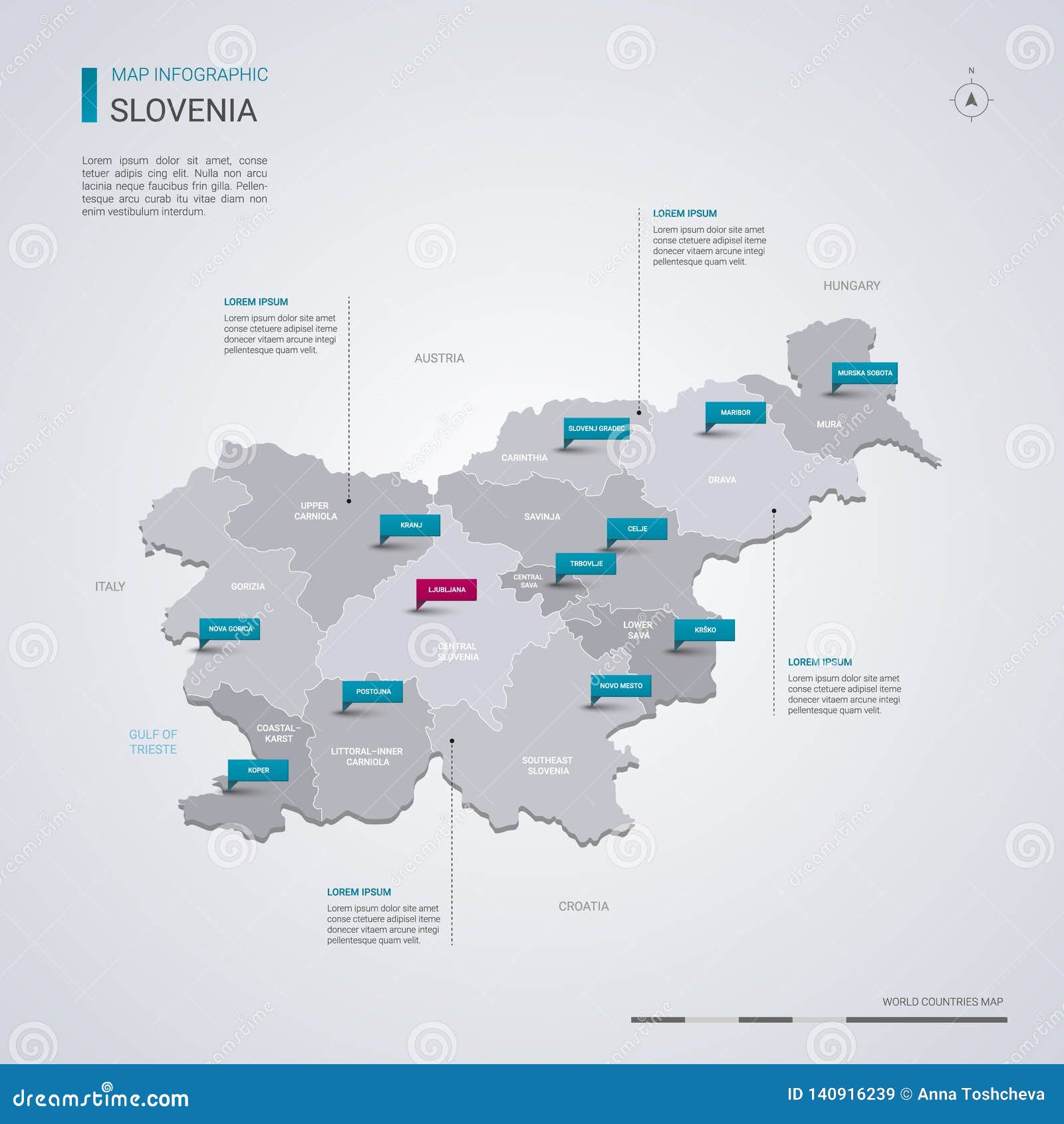 Slovenia Vector Map with Infographic Elements, Pointer Marks Stock ...