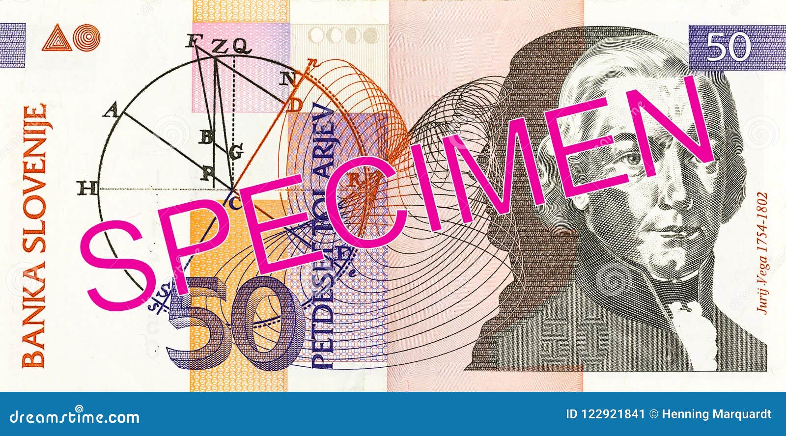 50 Slovenian Tolar Bank Note Obverse Stock Image - Image of background ...