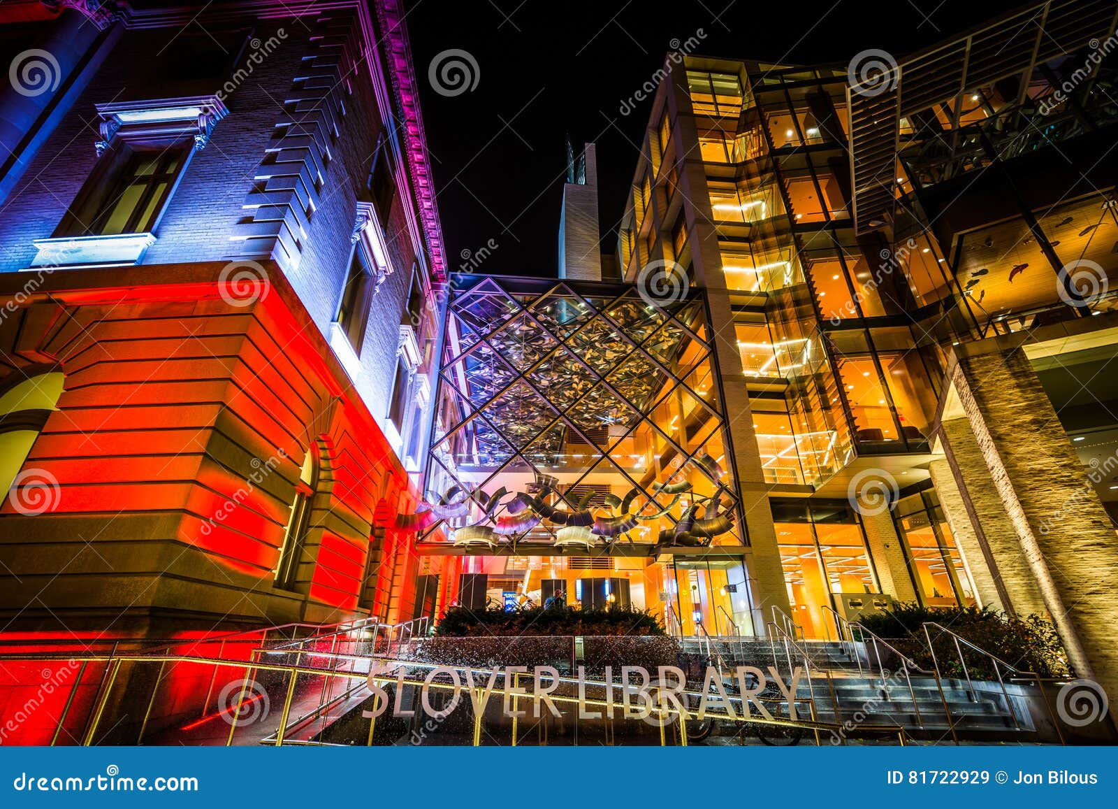 The Slover Library at Night, in Downtown Norfolk, Virginia. Editorial ...