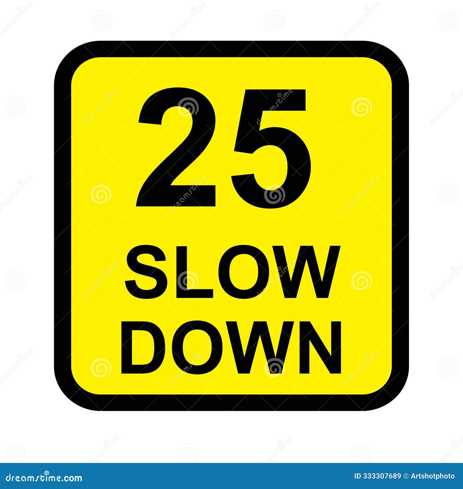 Yellow Road Sign with the Message 25 Slow Down Stock Vector ...