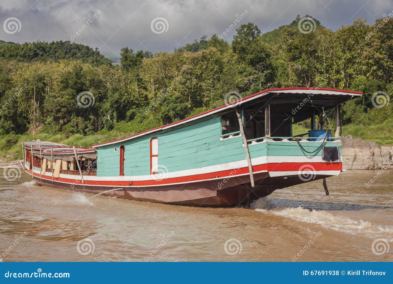 Slow boat on Mekong river stock photo. Image of luang - 67691938