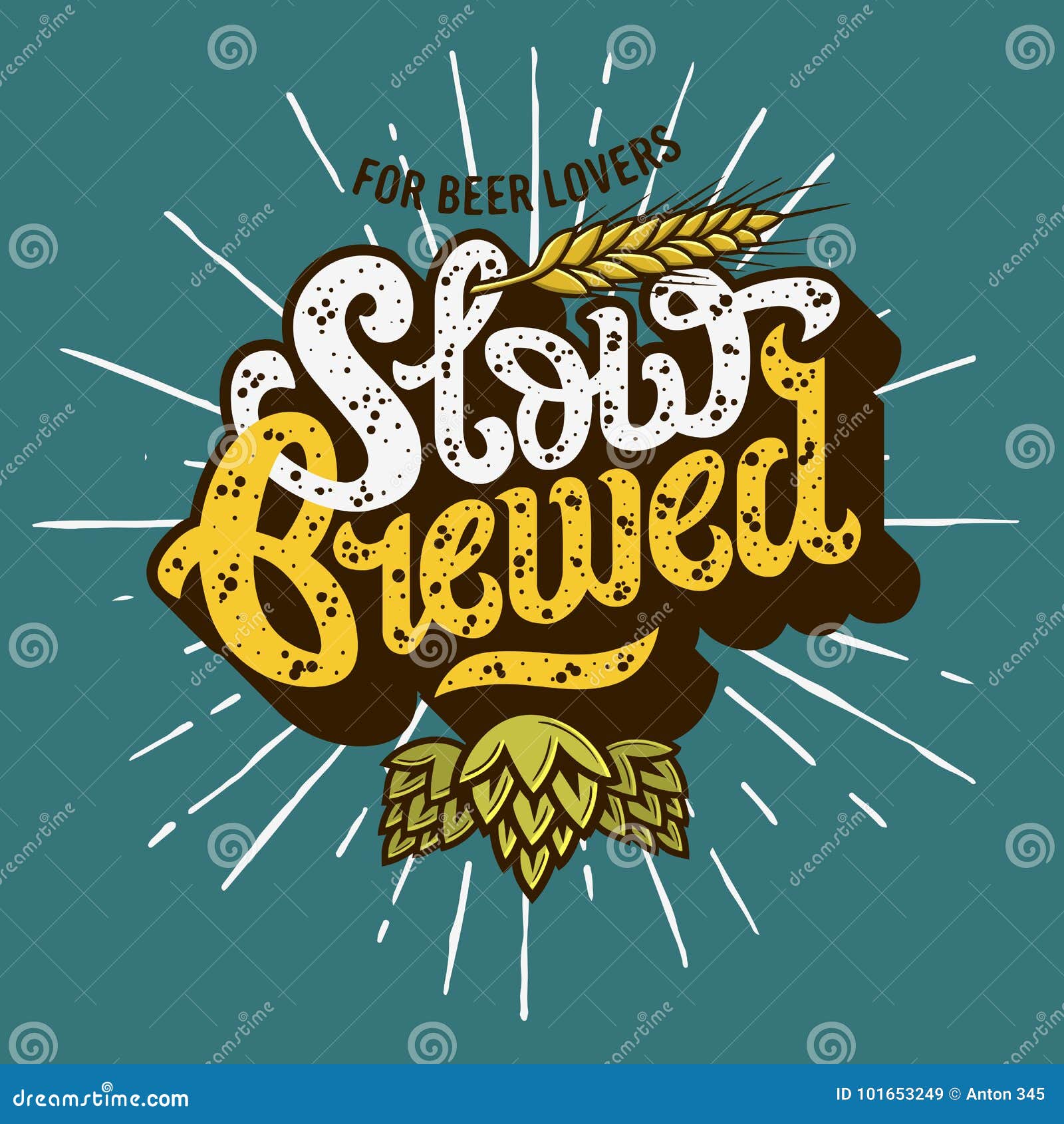 Slow Brewed Craft Beer Script Lettering Label Design with Sunris Stock ...
