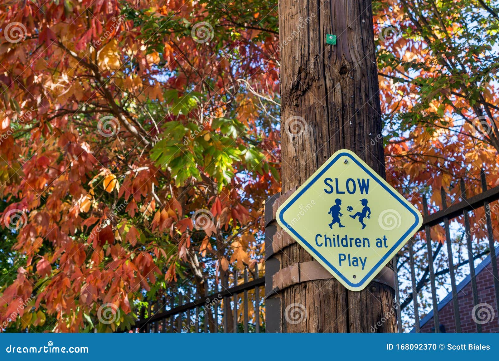 Slow children caution sign stock photo. Image of school - 168092370