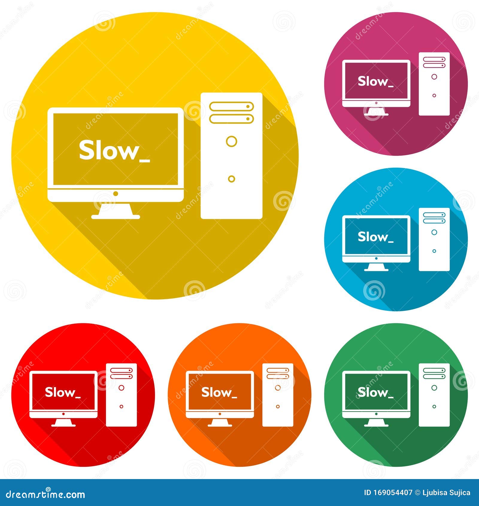 Slow Computer Icon with Long Shadow Stock Illustration - Illustration ...