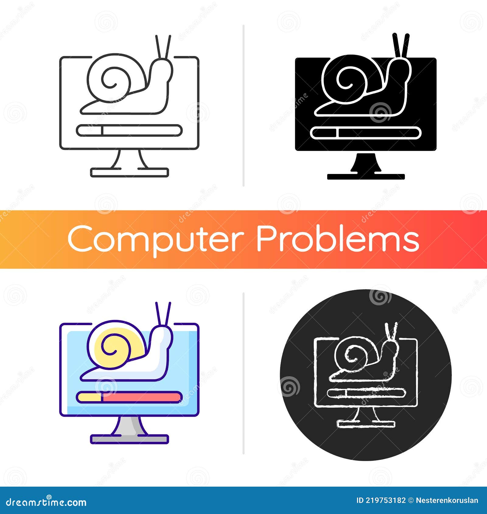 Slow computer icon stock vector. Illustration of download - 219753182