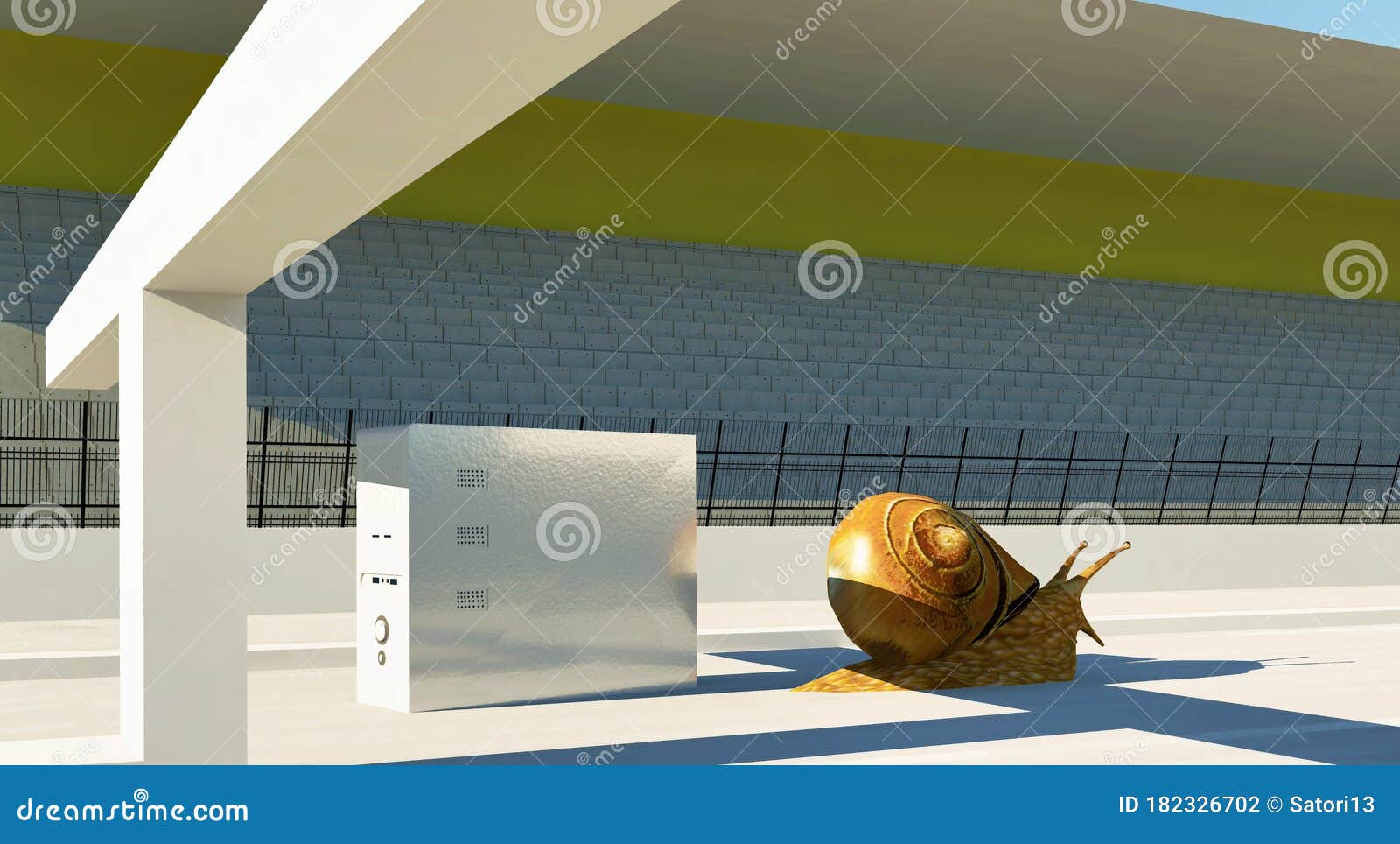 Slow Computer and Snail in Race Track 3d Rendering Stock Illustration ...