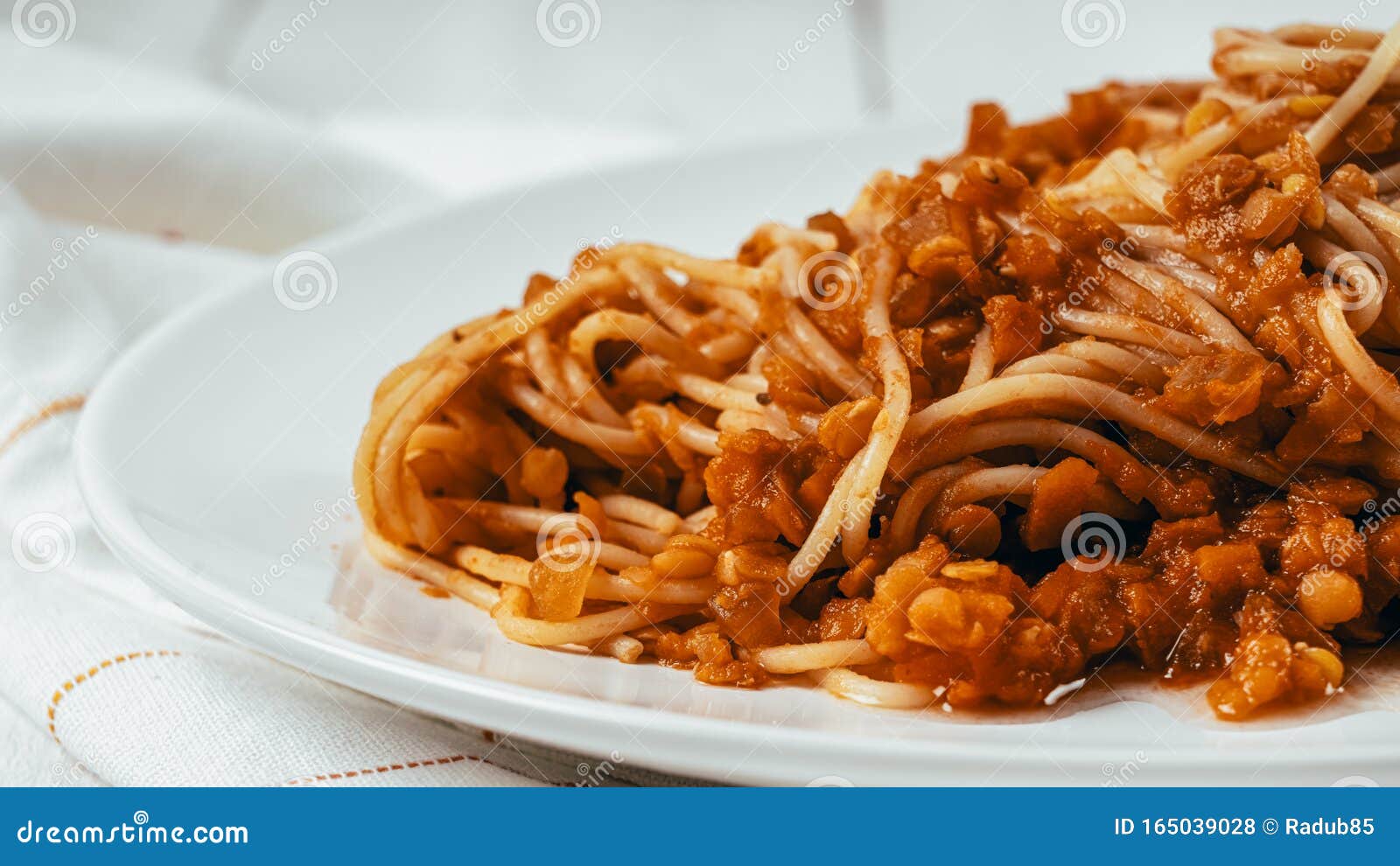 Slow Cooked Lentil Spaghetti Bolognese Stock Photo - Image of dairy ...