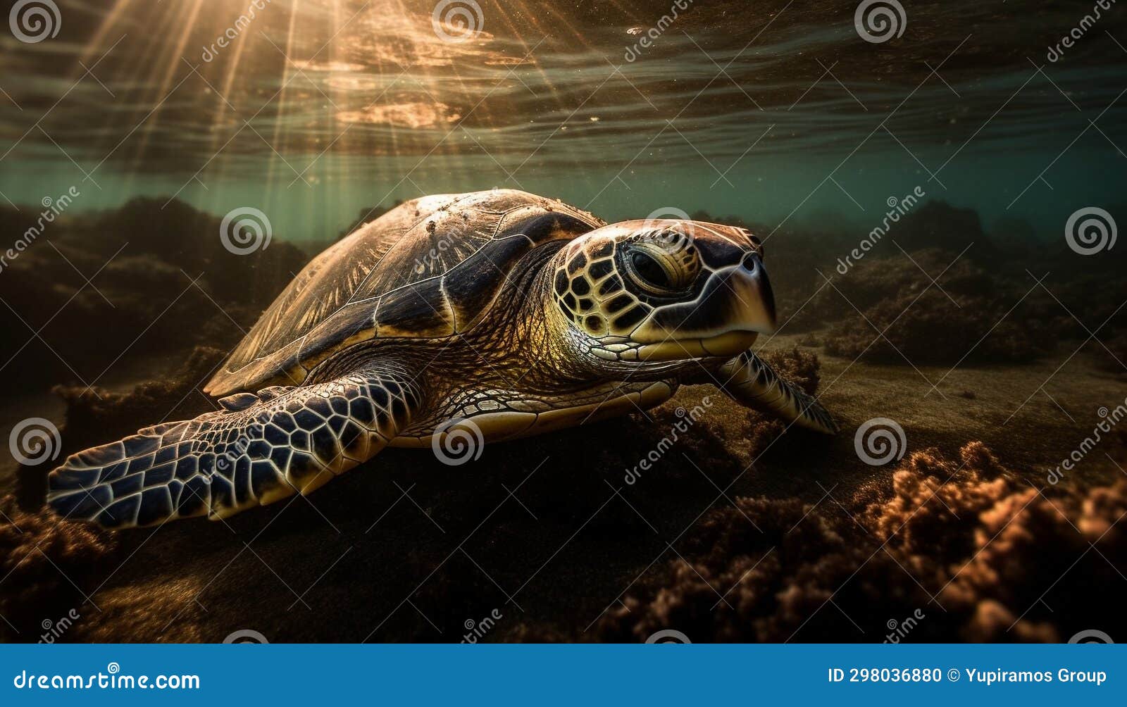 A Slow, Cute Turtle Swims in the Tranquil Underwater Paradise Generated ...