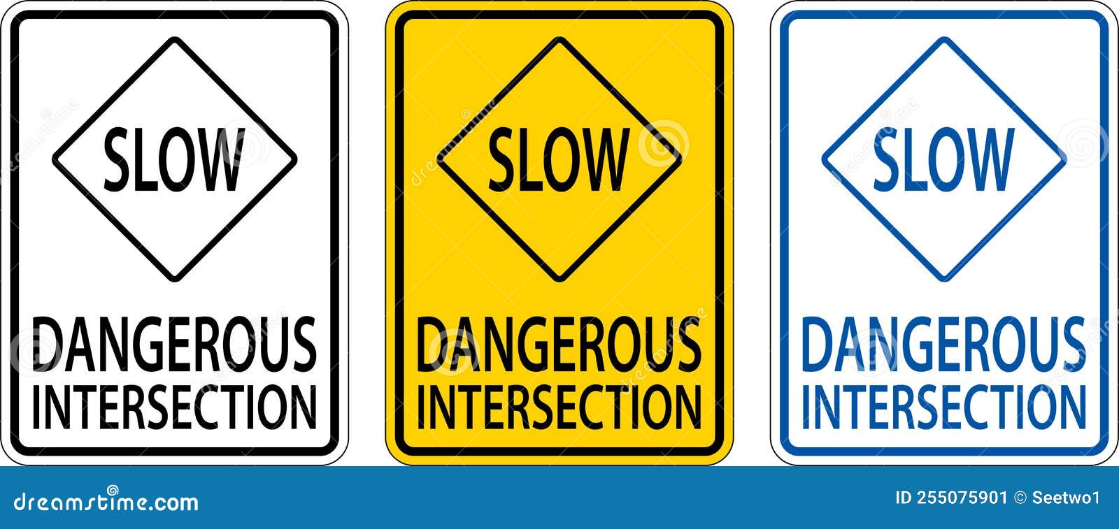 Slow Dangerous Intersection Sign on White Background Stock Vector ...