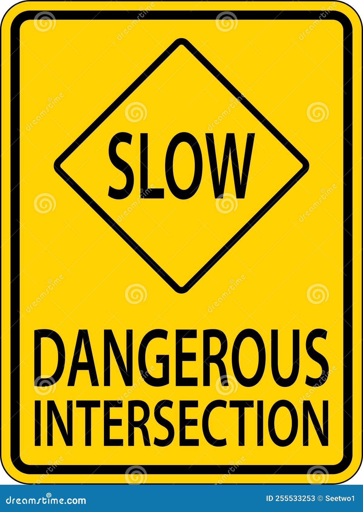 Slow Dangerous Intersection Sign on White Background Stock Vector ...