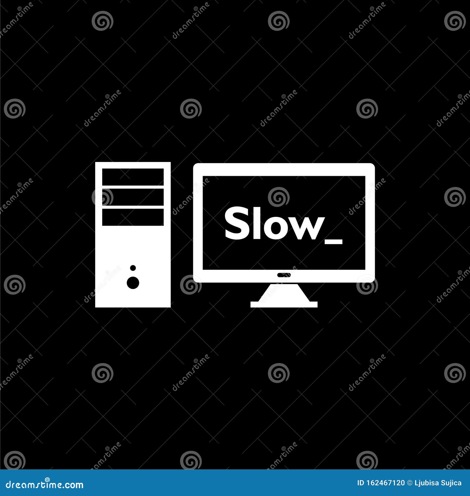 Slow Desktop Computer Icon Isolated on Black Background Stock ...