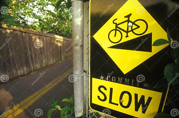 Slow Down Bicycle Safety stock image. Image of landscape - 1446993
