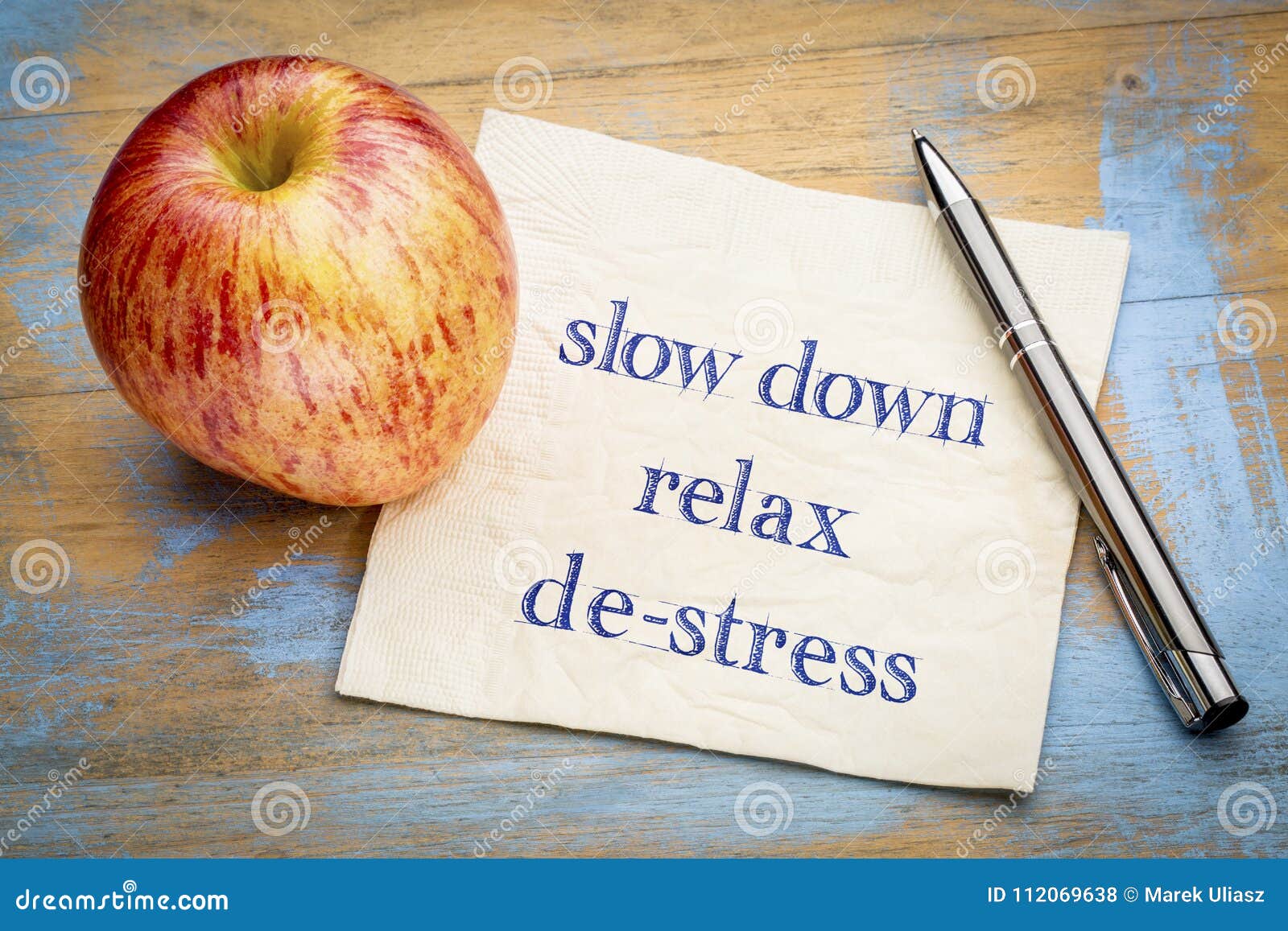 Slow Down, Relax and De-stress on Napkin Stock Photo - Image of ...