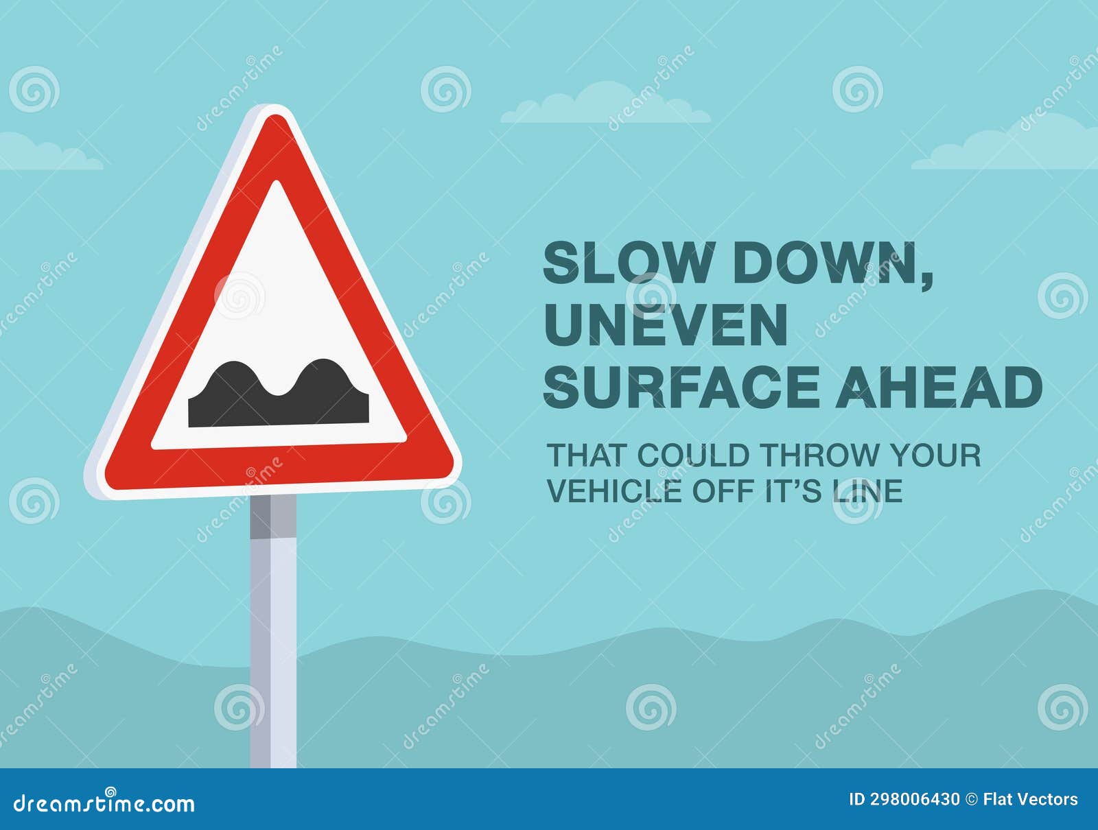 Slow Down, Uneven Surface Ahead Sign. Close-up View. Safe Driving Rules ...