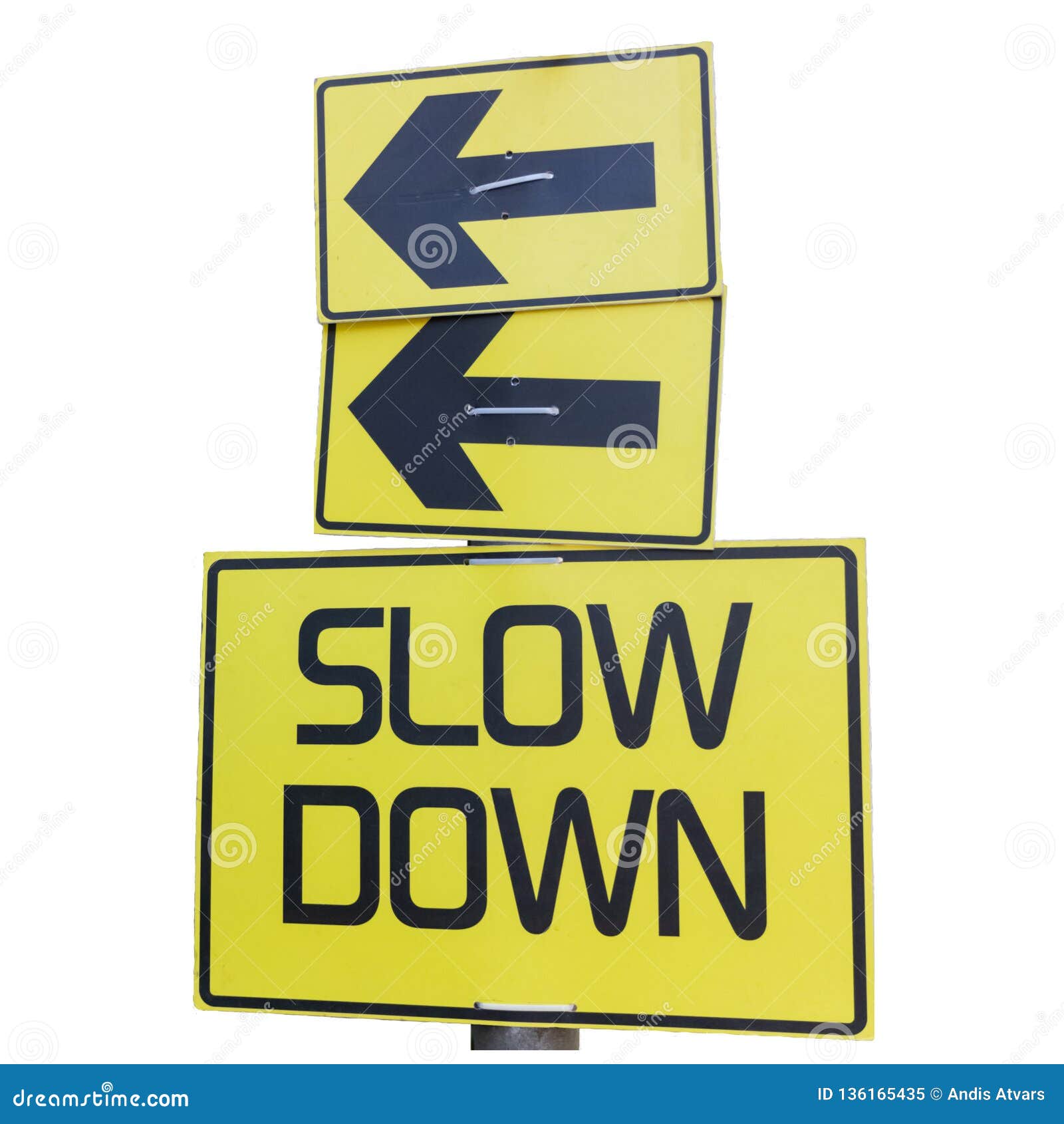 Slow Down Yellow Road Sign Isolated on White Stock Image - Image of ...