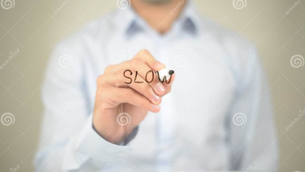 Slow, Man Writing on Transparent Screen Stock Image - Image of champion ...