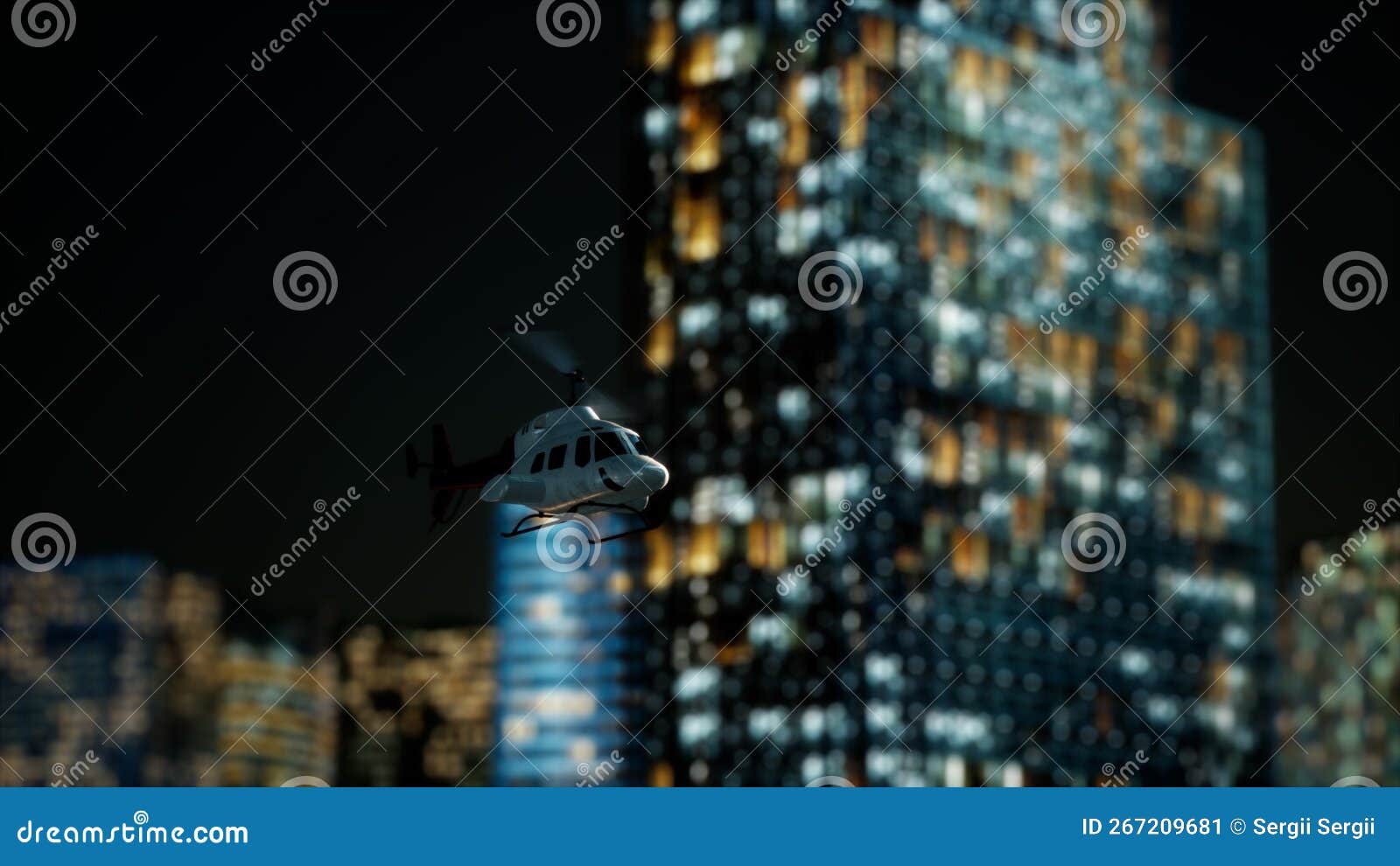 Helicopter Near Skyscrapers at Night Stock Image - Image of night ...