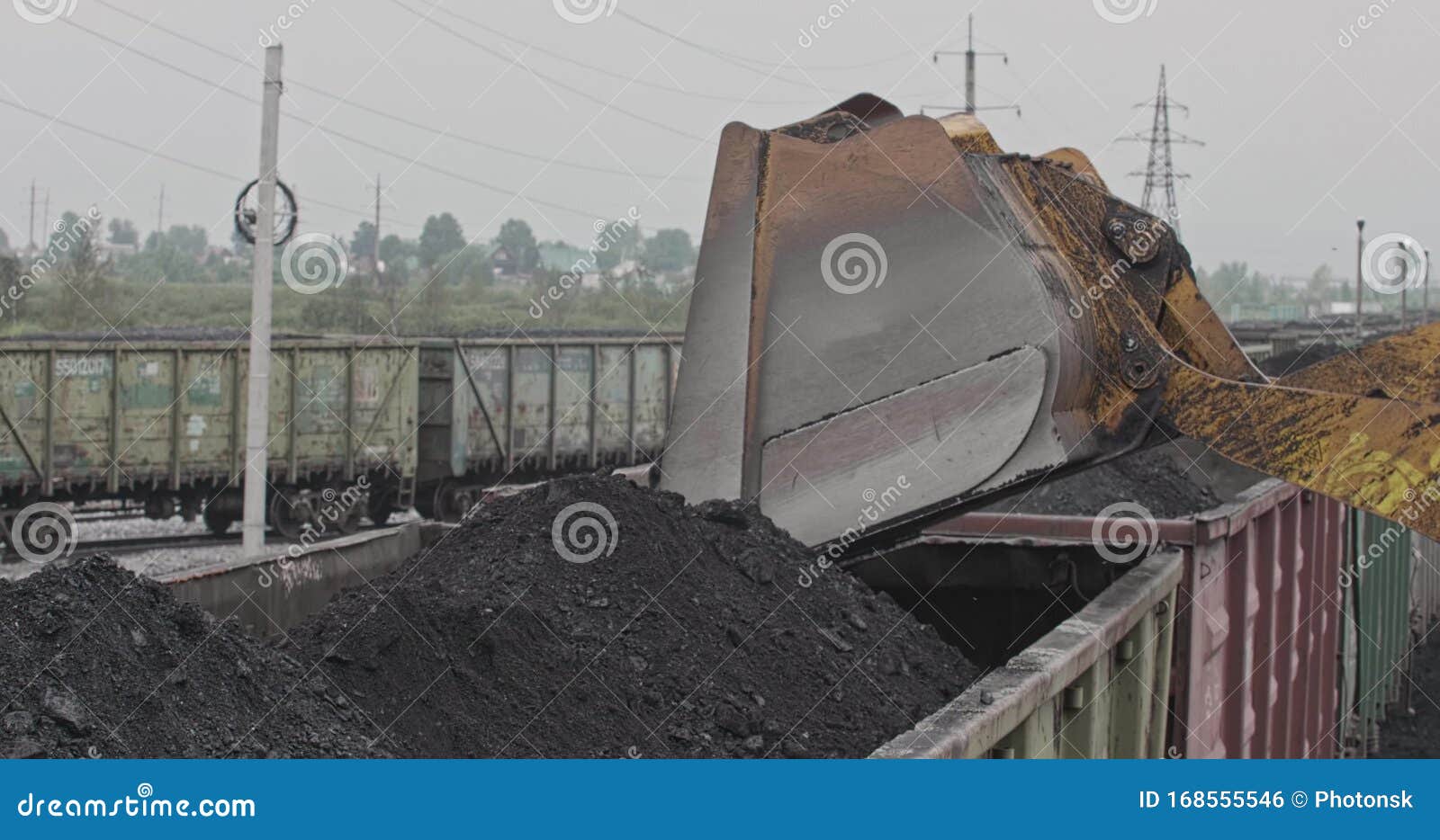 Slow Motion Loading of an Loader into Railway Wagons. Excavator Loading ...