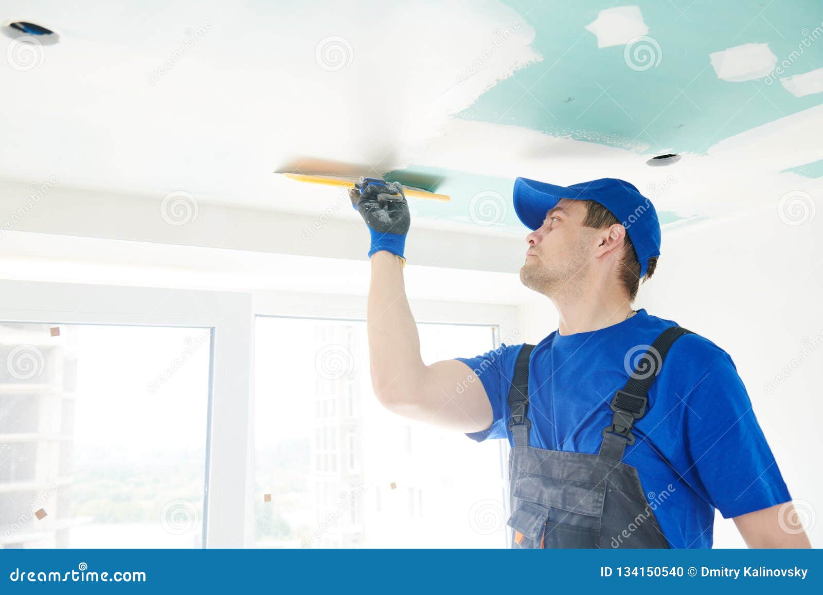 Gypsum Plasterboard Construction Work At Suspended Ceiling Stock Photo ...