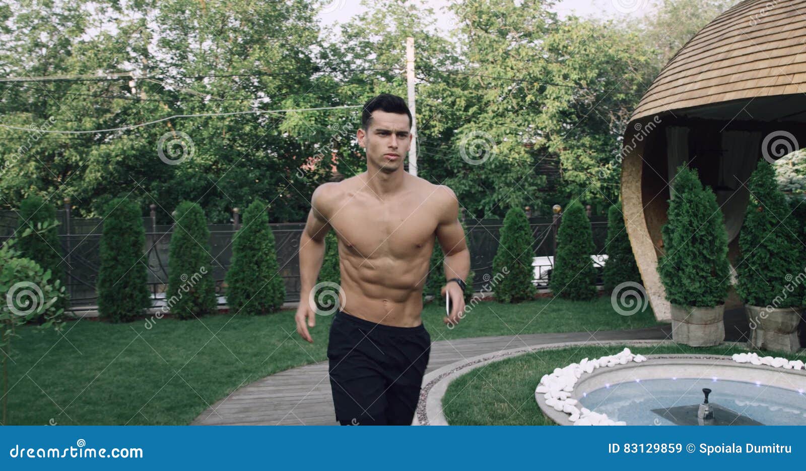 Slow Motion Video of Topless Athlete Runner with Phone Stock Video ...