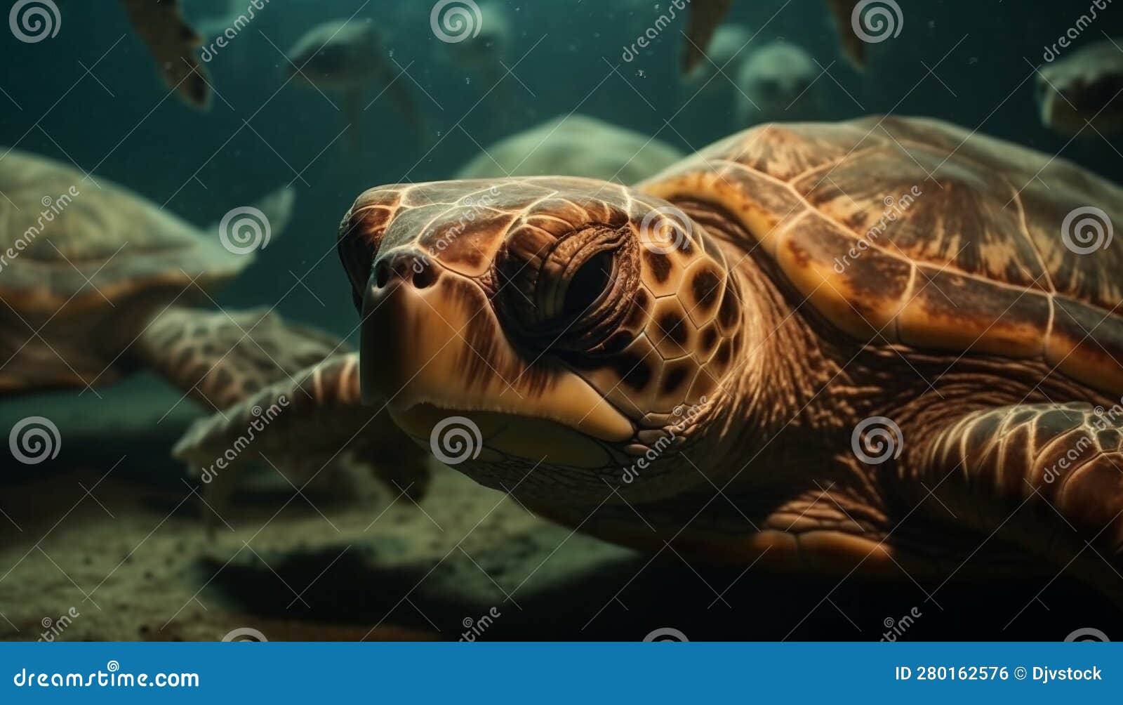 Slow Moving Sea Turtle Endures in Multi Colored Coral Reef Environment ...