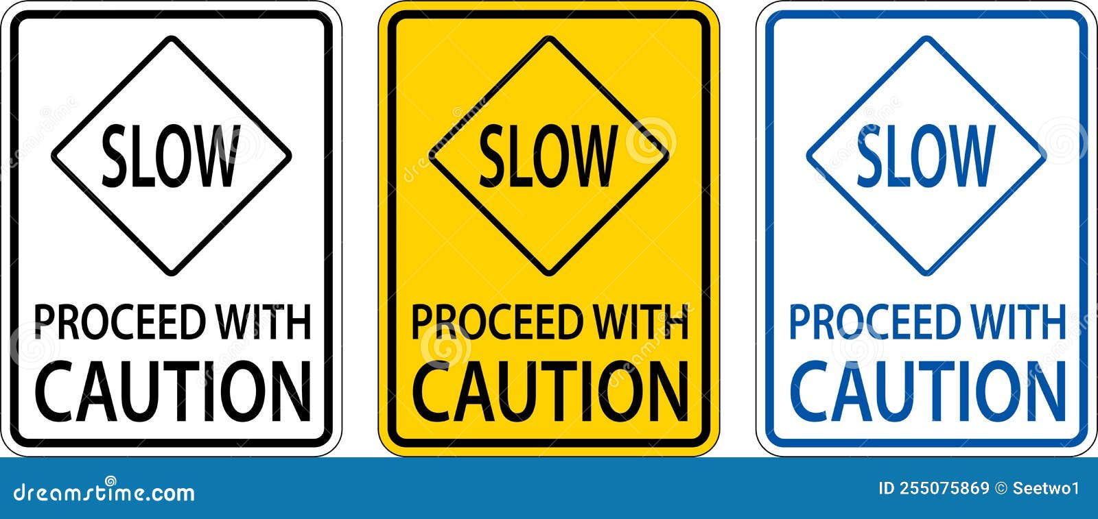 Slow Proceed With Caution Sign On White Background Cartoon Vector ... Slow Proceed With Caution Sign On White Background Cartoon Vector ...