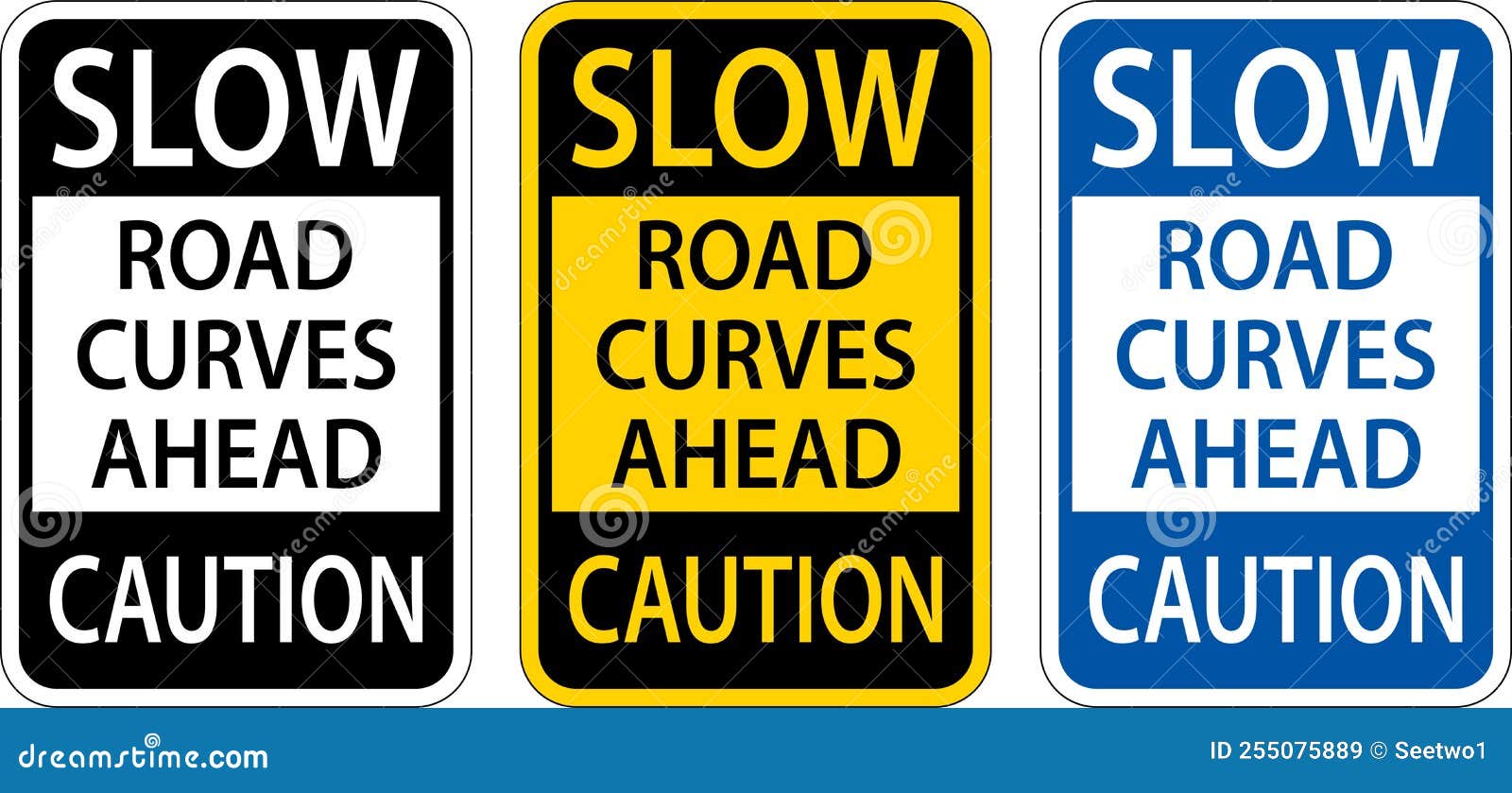 Slow Road Curves Ahead Caution Sign Stock Vector - Illustration of ...