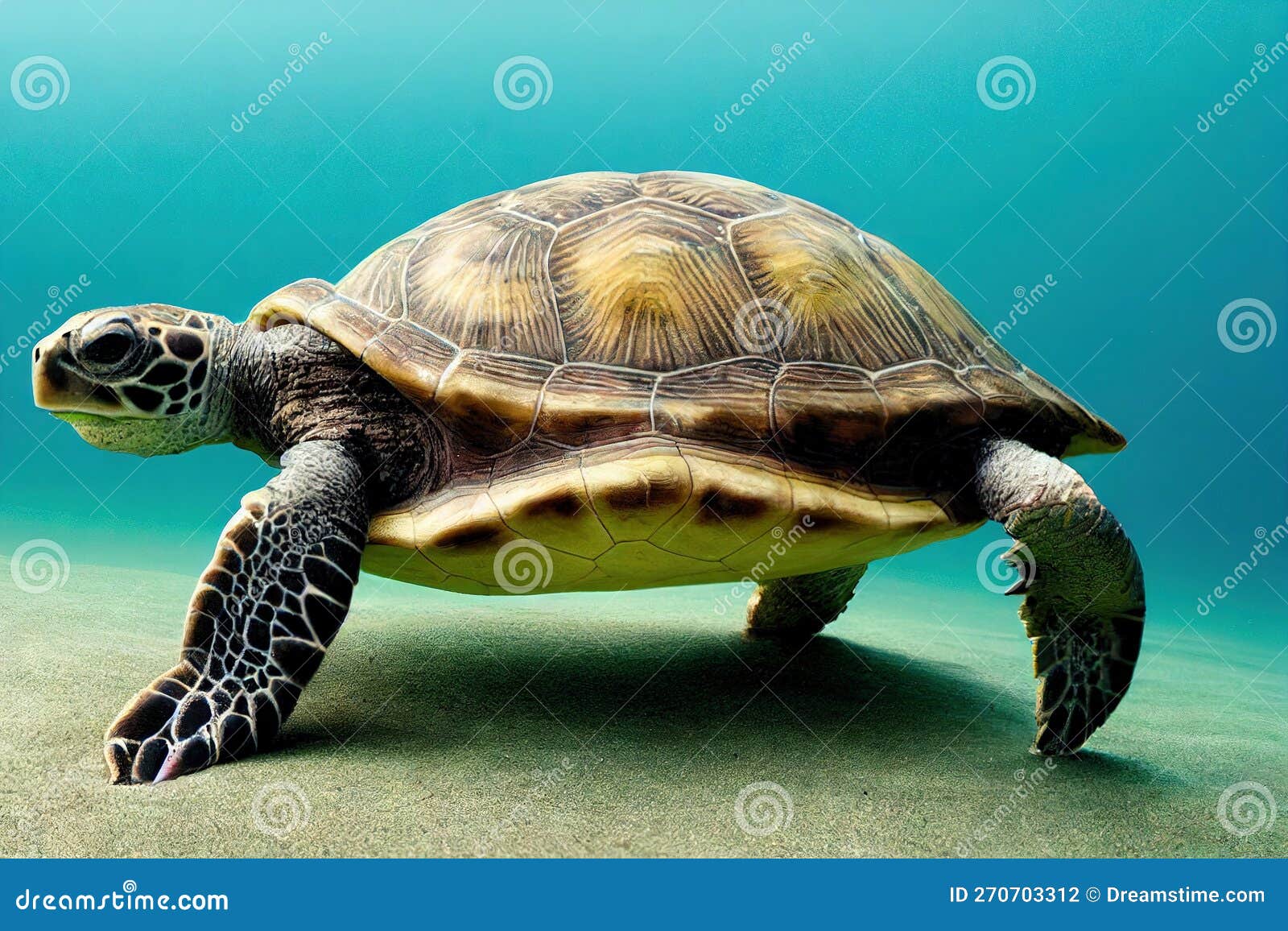 Slow Sea Turtle Crawling on Sand on Ocean Floor. Stock Illustration ...