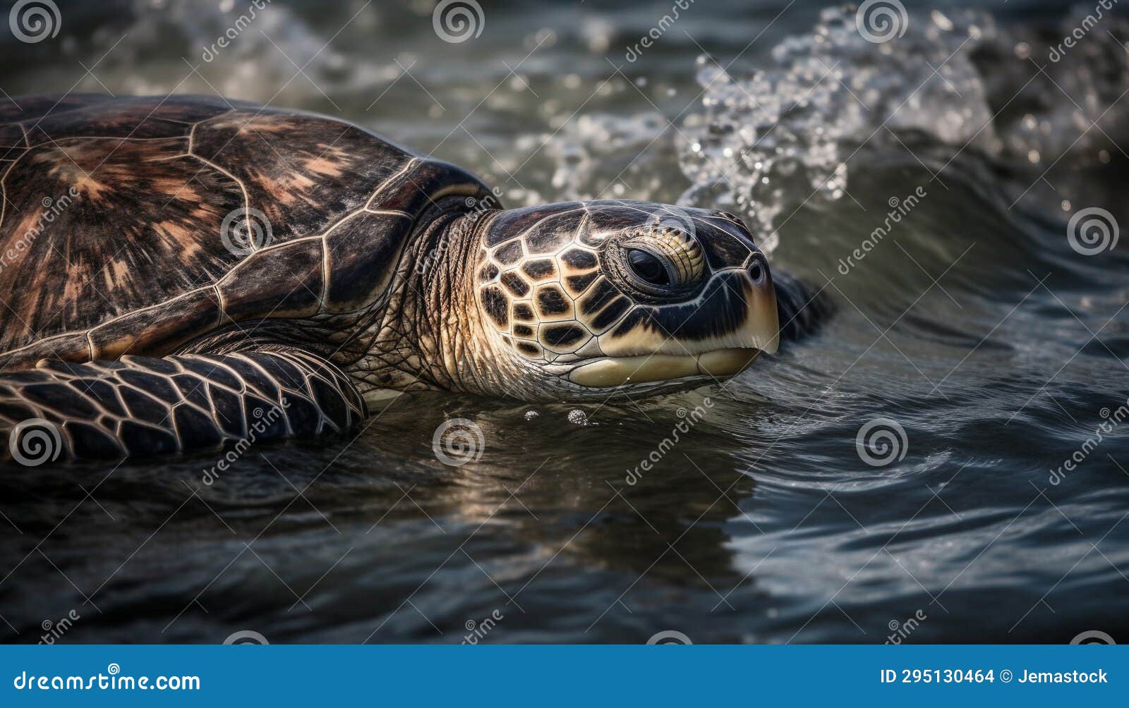 A Slow Sea Turtle Swimming Underwater, Its Shell a Beauty Generated by ...