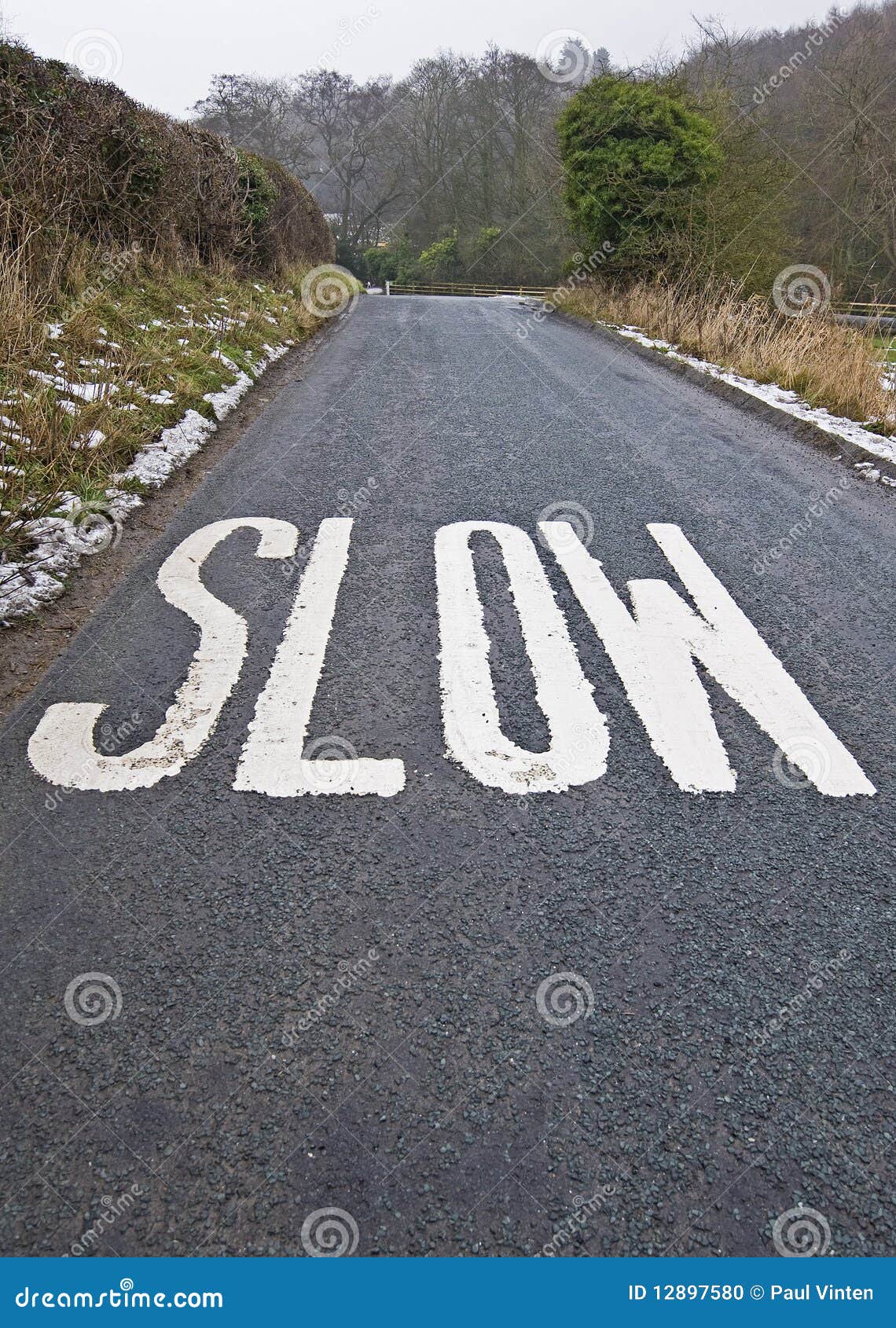Slow Sign on a Country Lane Stock Photo - Image of instruction ...
