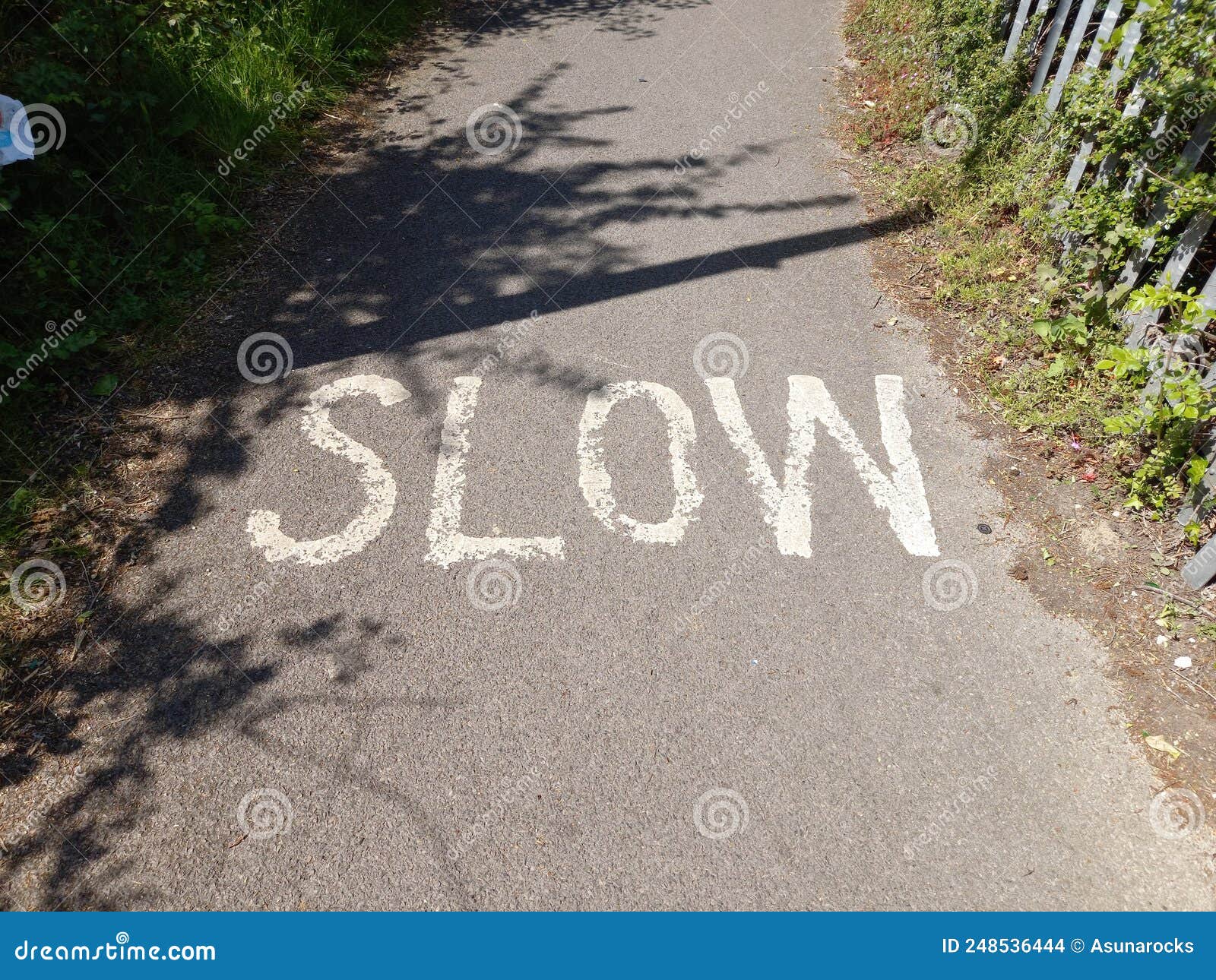 A Slow Sign on a Cycling Path Stock Photo - Image of walkway, soil ...
