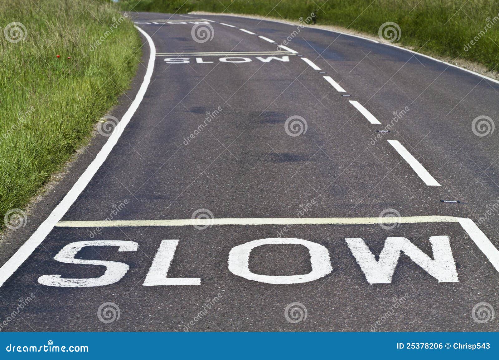 Slow signs on the road stock photo. Image of lines, gray - 25378206