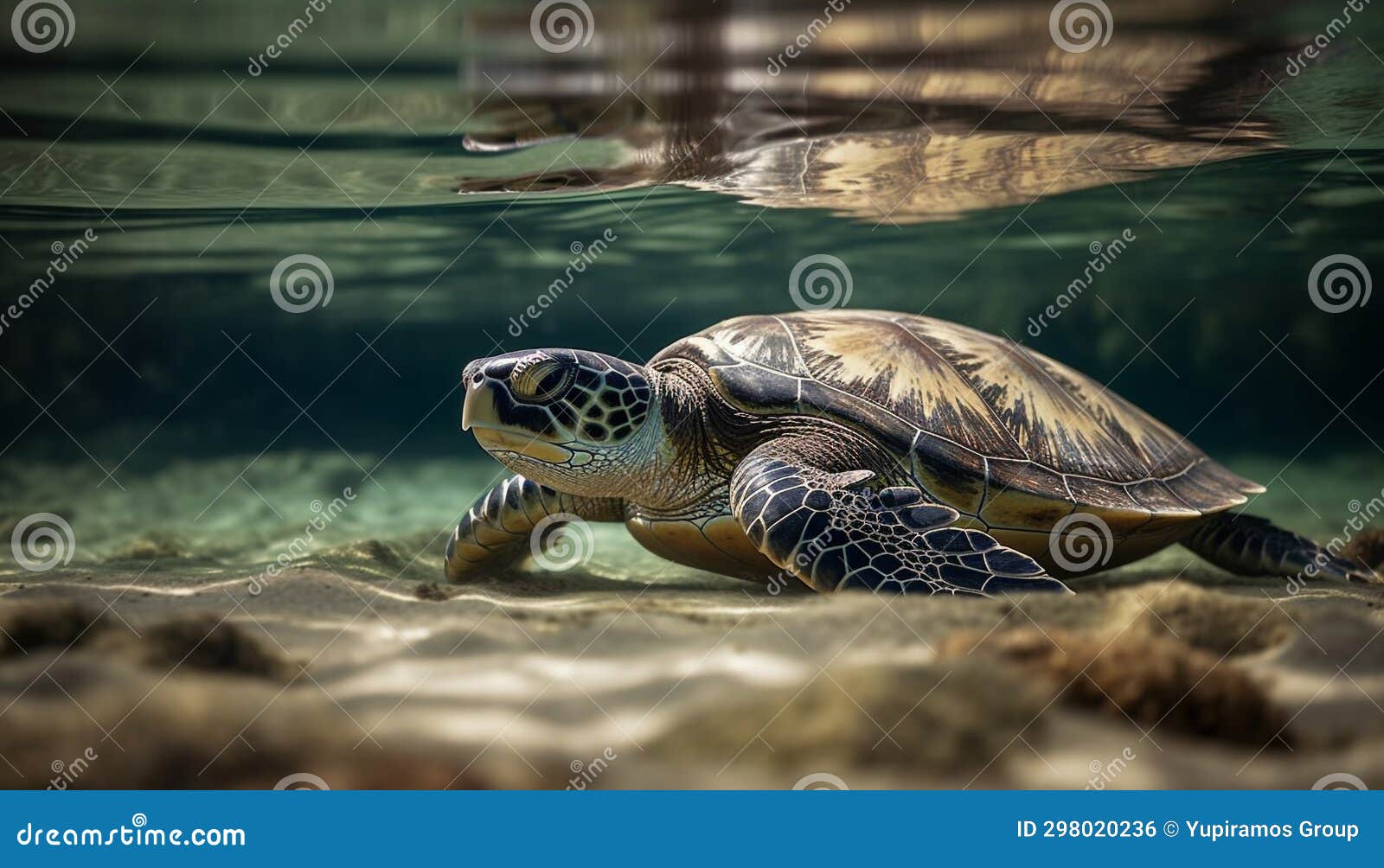 A Slow Swimming Turtle in the Blue Tropical Underwater Paradise ...