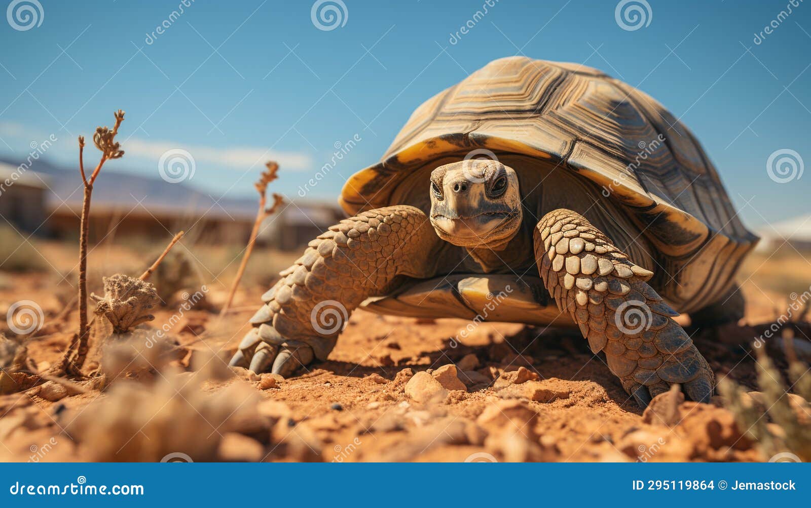A Slow Tortoise Crawls on Dry Land, Looking Cute and Old Generated by ...